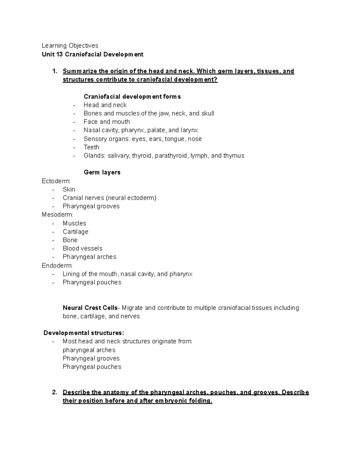 Learning Objectives for Unit 13 & 14: Craniofacial Development ...