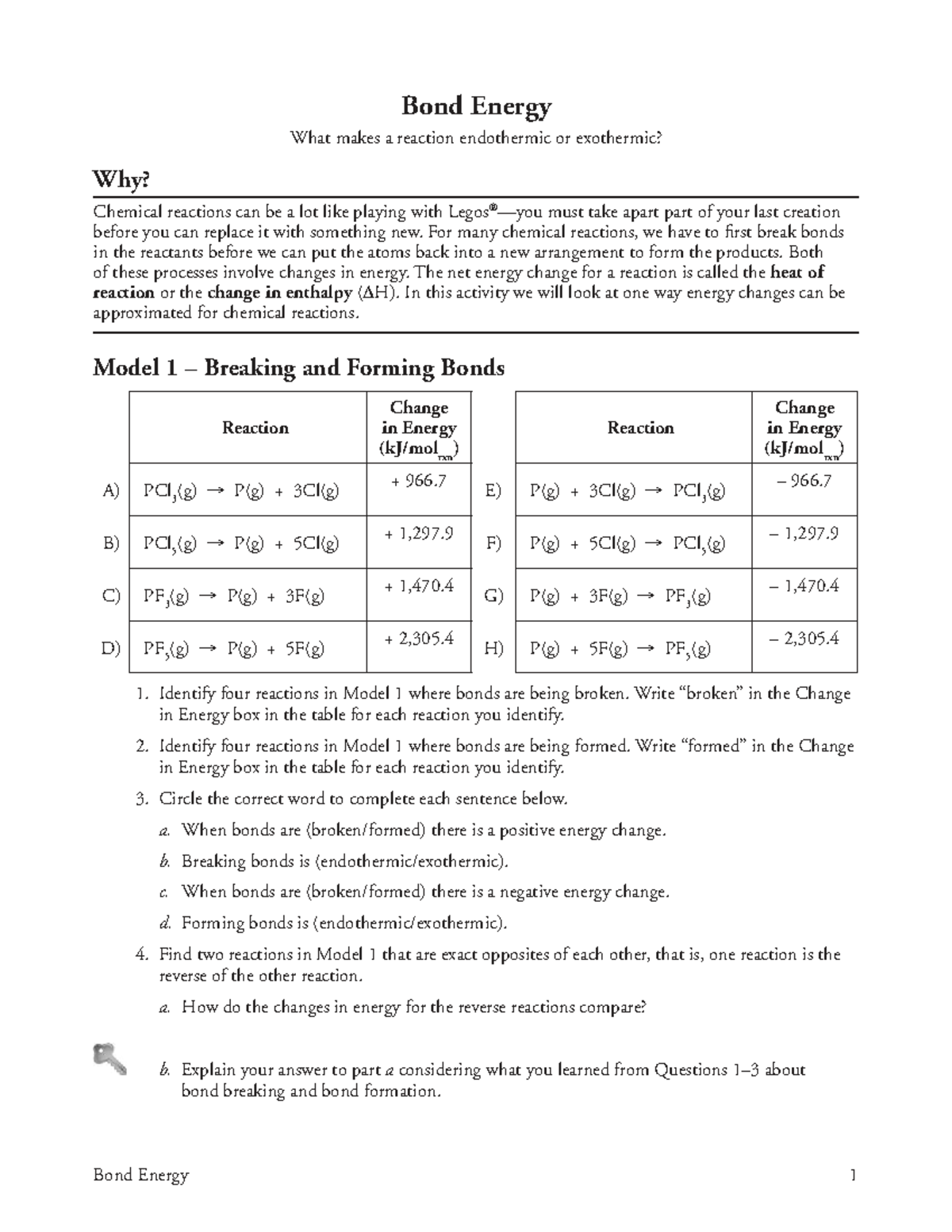 Bond energy and the nature of endothermic and exothermic reactions ...