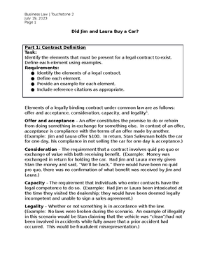[Solved] Identify the elements that must be present for a legal contract - Business Law I (LEG ...