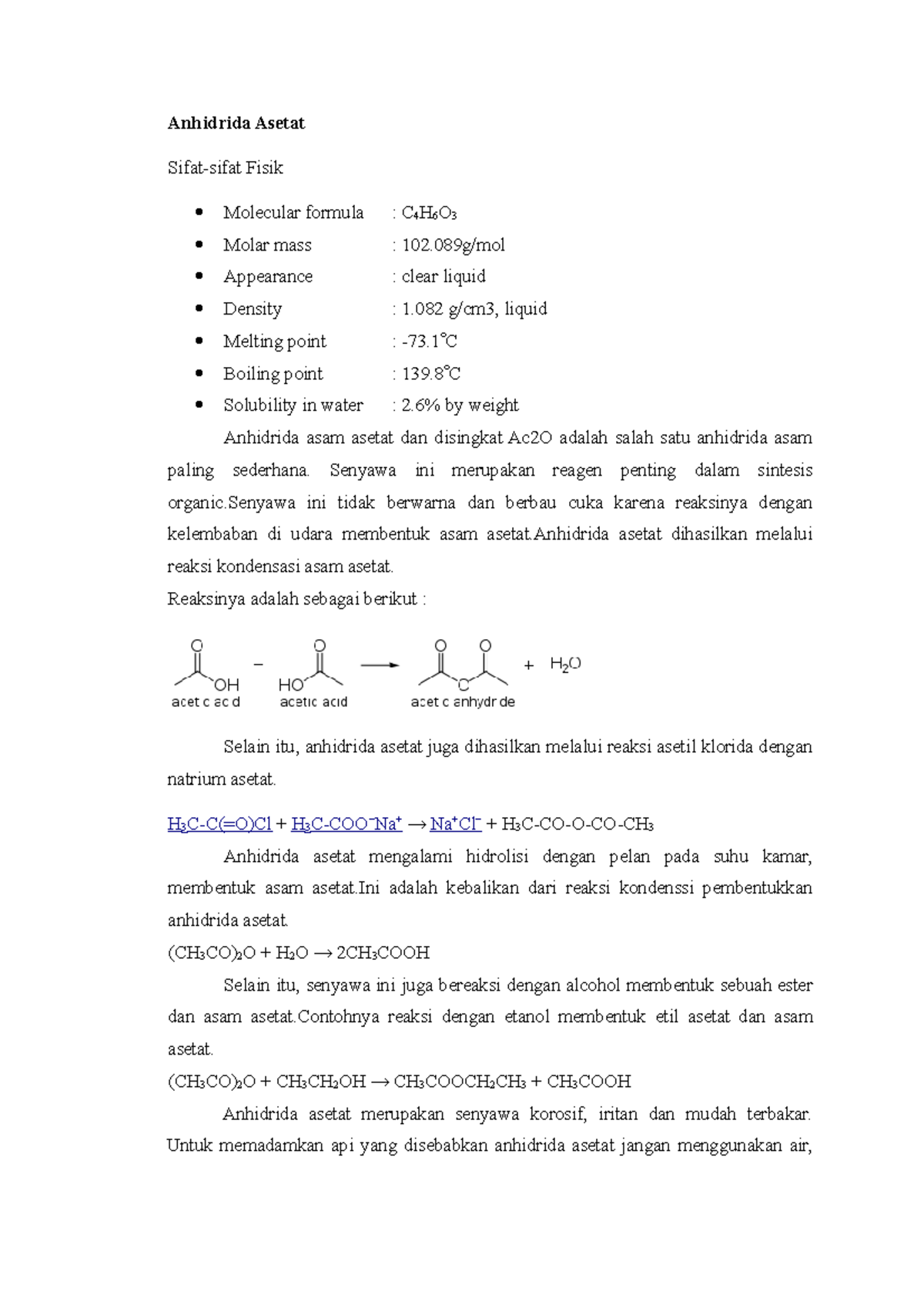 Dasar Teori Anhidrida Asetat: Sifat & Reaksi dalam Kimia - Studocu