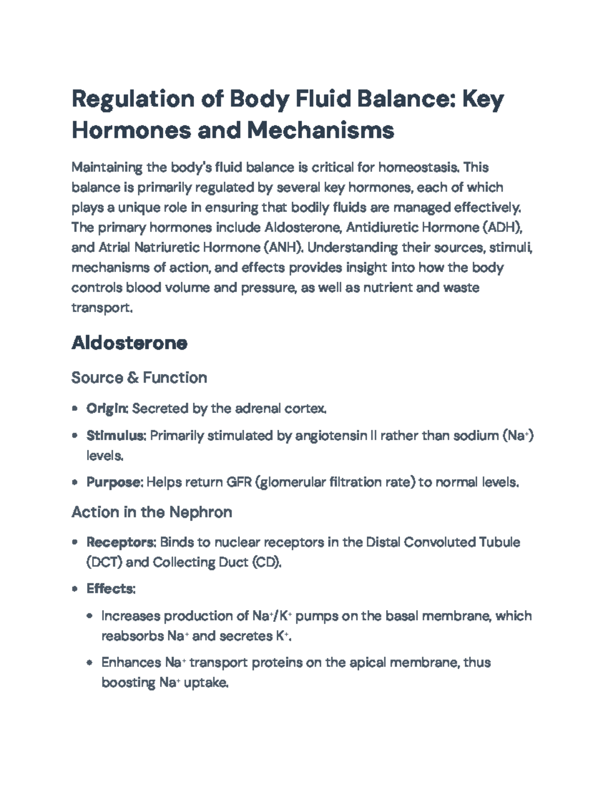 Regulation of Body Fluid Balance: Key Hormones & Mechanisms Overview ...