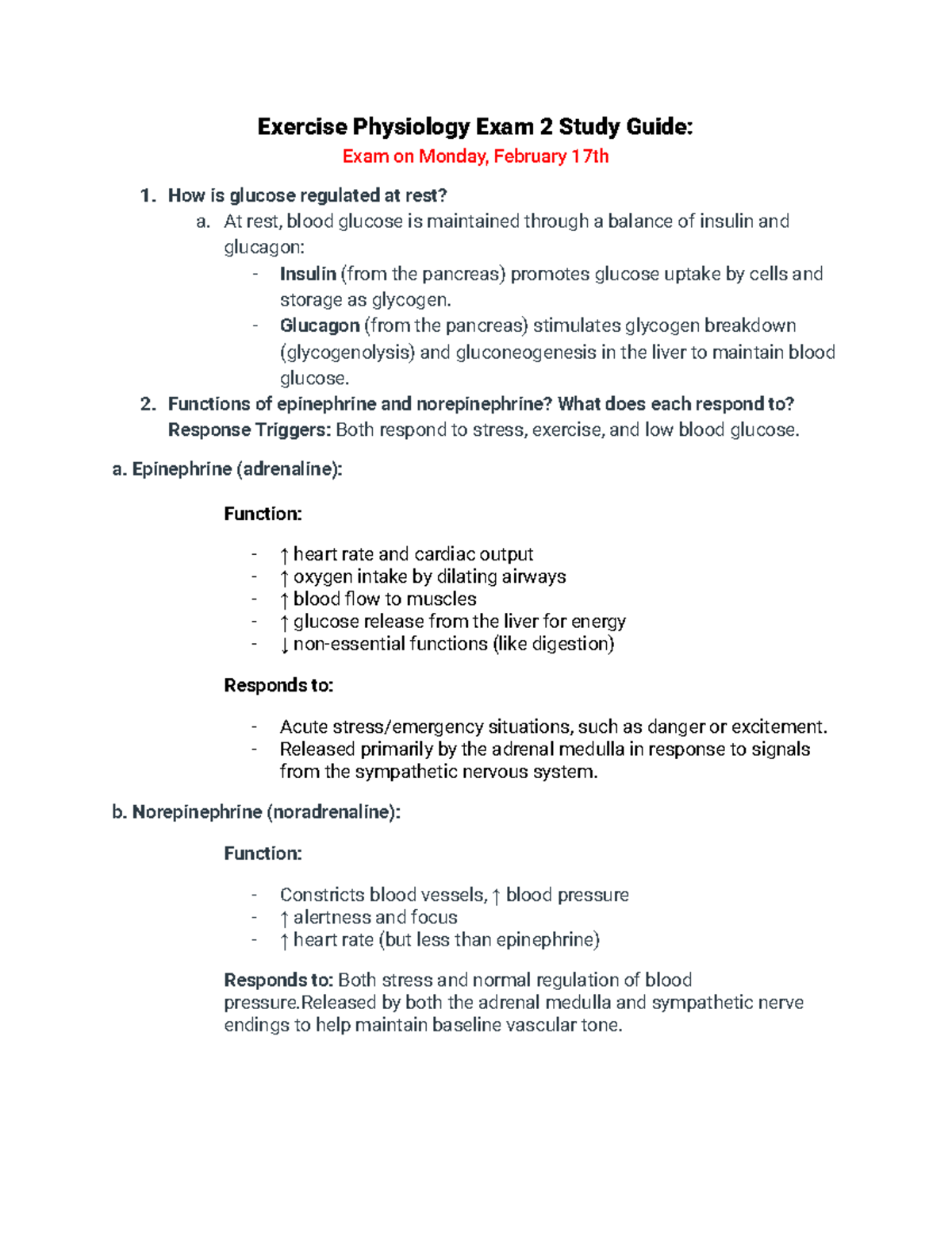 Exercise Physiology Exam 2 Study Guide: Key Concepts & Review - Studocu