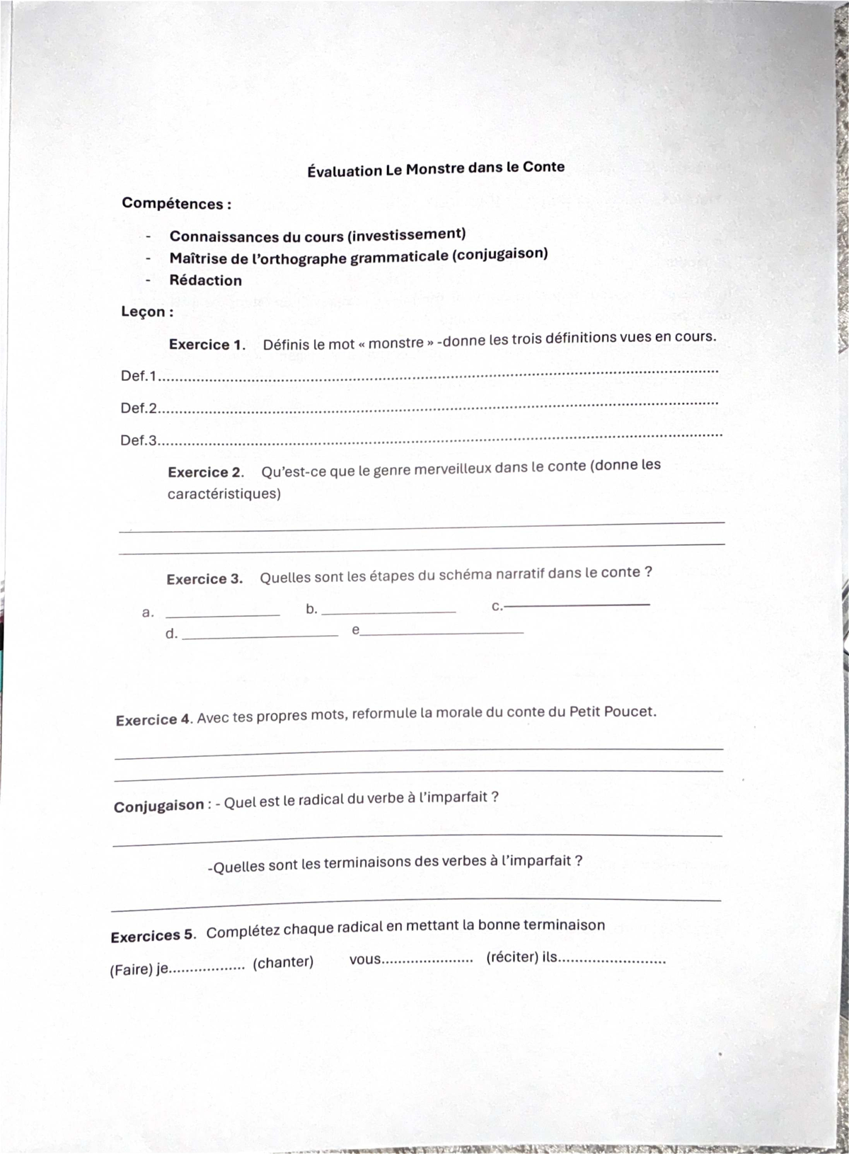 Évaluation Sommative 2024-2025 : Le Monstre dans le Conte - Studocu