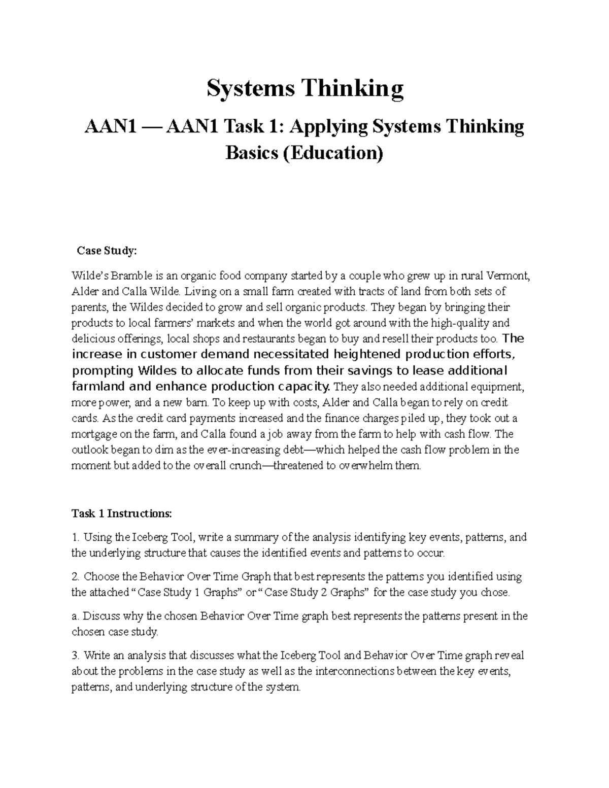 AAN1 Case Study: Analyzing Systems Thinking in Wilde's Bramble - Studocu