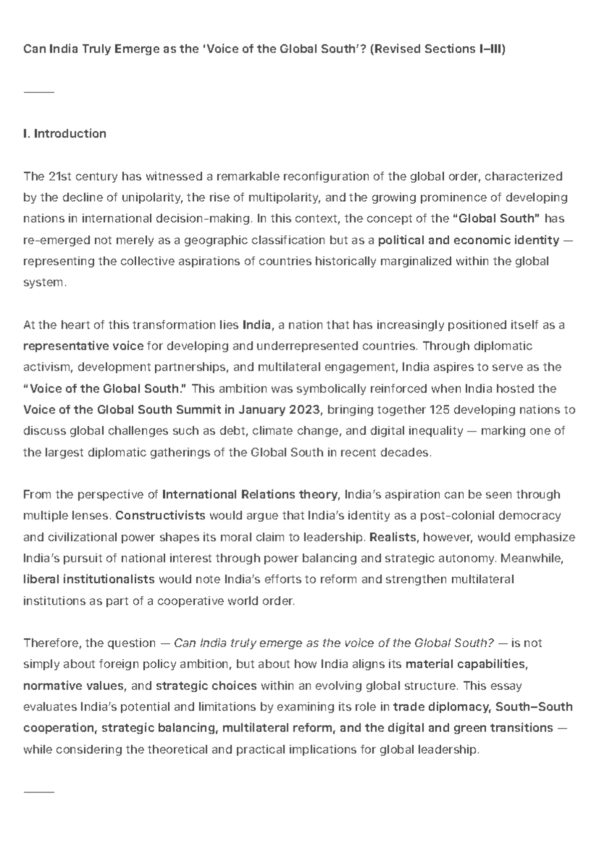 Can India Emerge as the Voice of the Global South? (Essay Notes) - Studocu