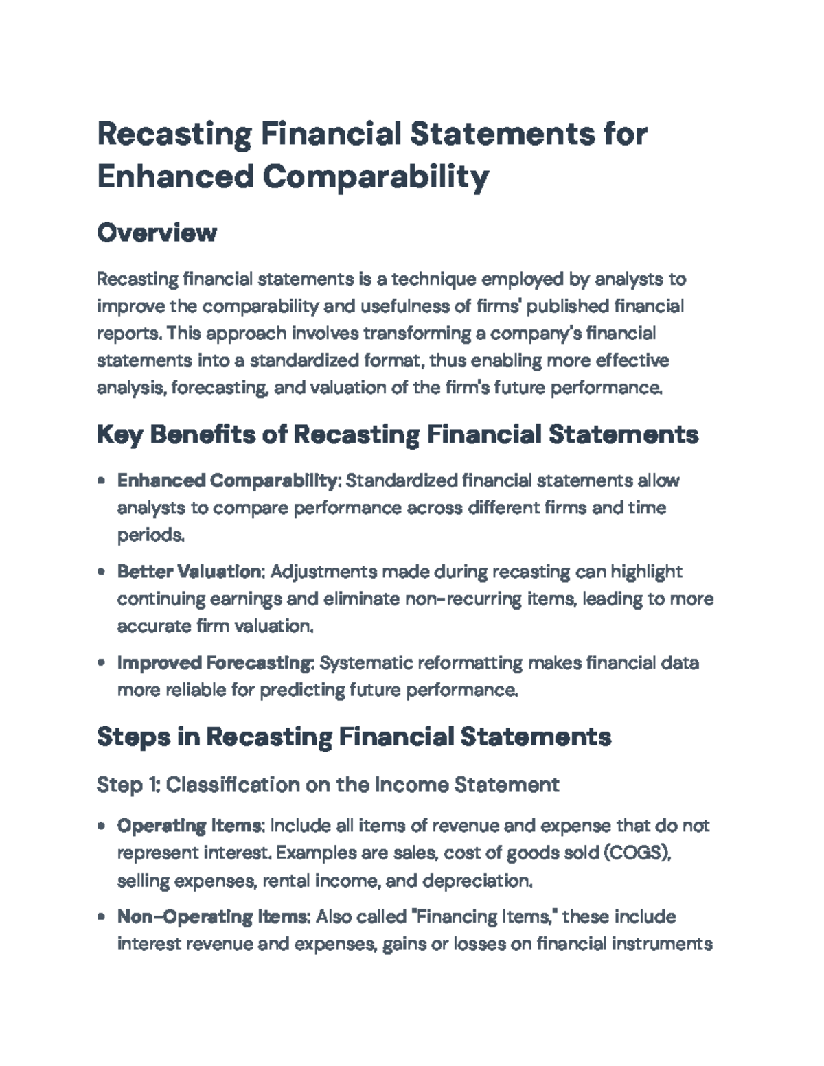 Recasting Financial Statements for Enhanced Comparability and Accuracy ...
