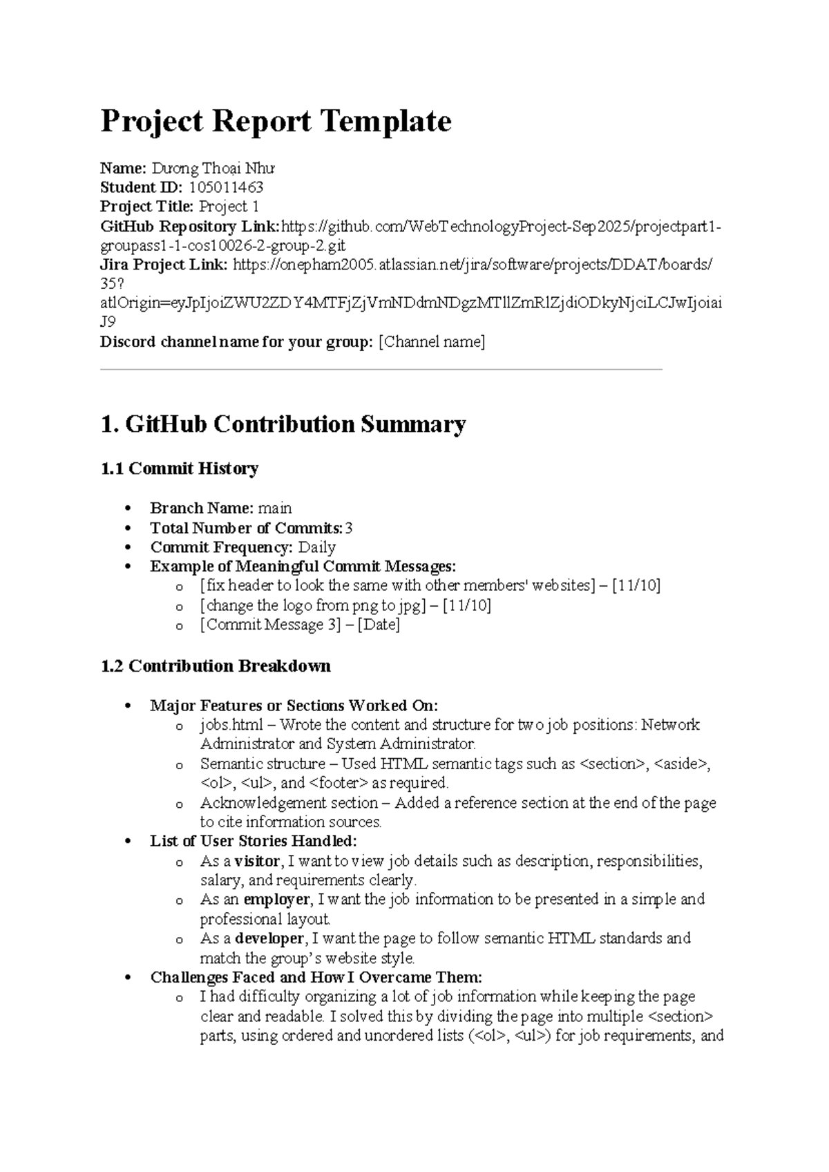 Project Self-Report: GitHub Contributions & Learning Reflection - Studocu