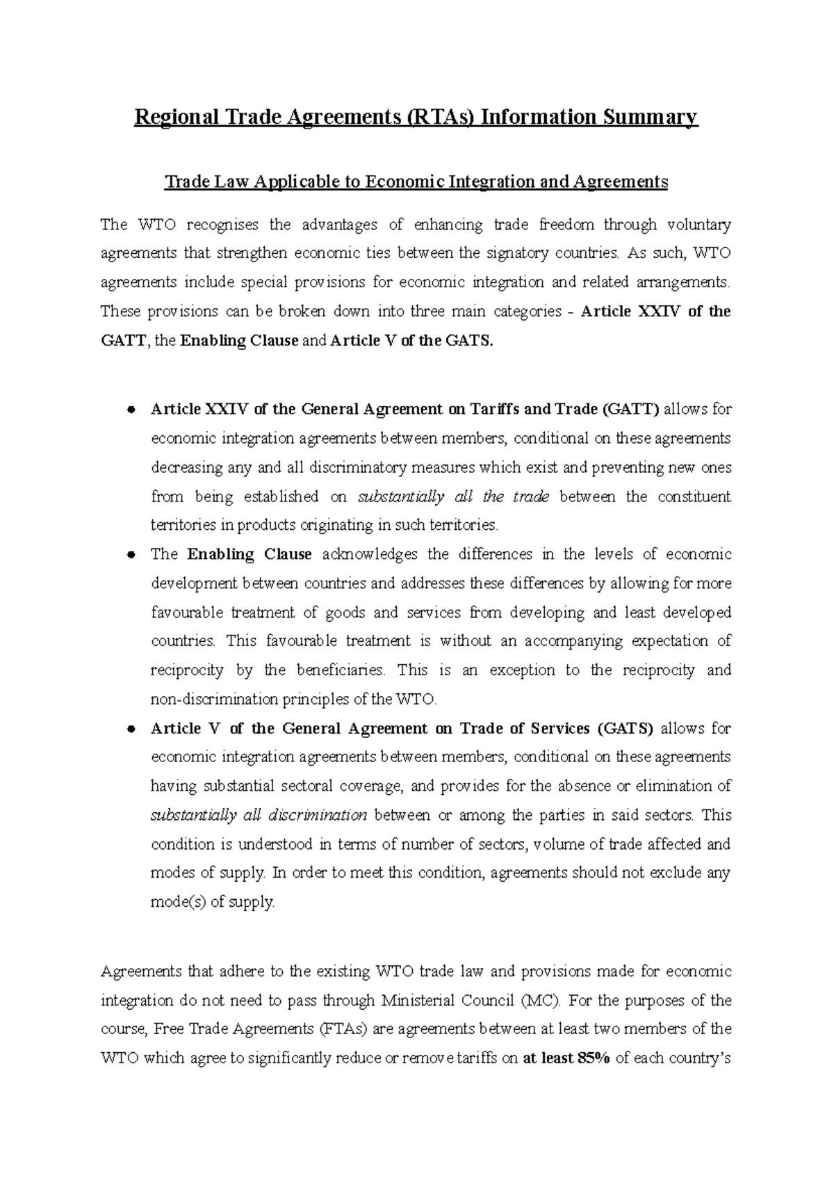 Regional Trade Agreements (RTAs) Info Summary for 2025 - Studocu