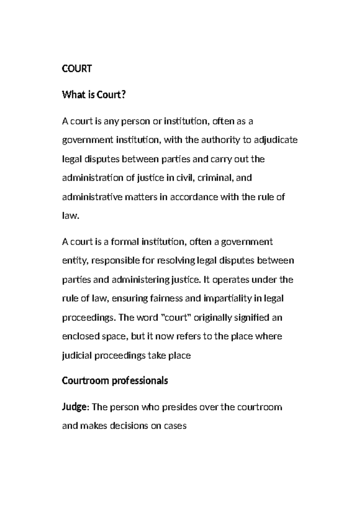COURT 101: Understanding the Role and Functions of Courts in Law - Studocu