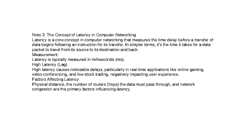 Note 3: Understanding Latency in Computer Networking - Studocu