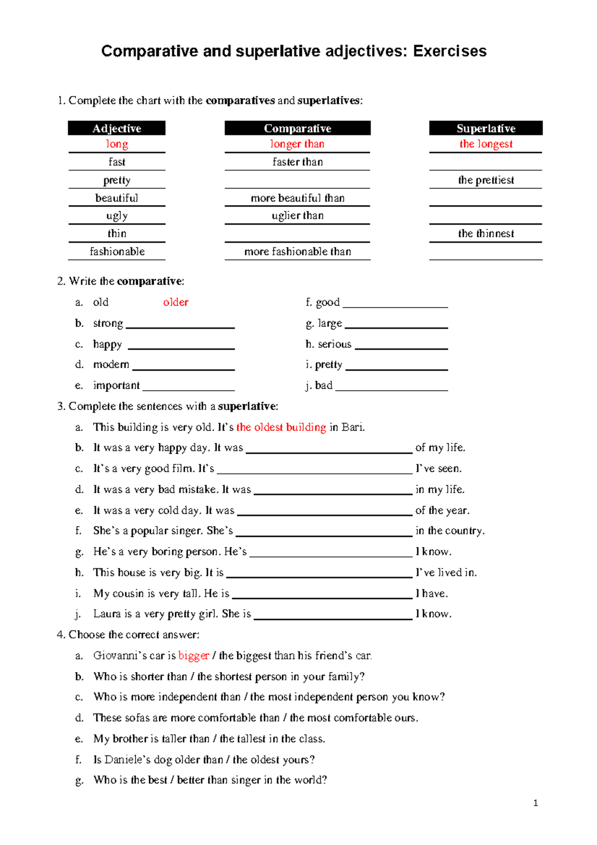 Comparatives AND Superlatives with Answers - Comparative and ...