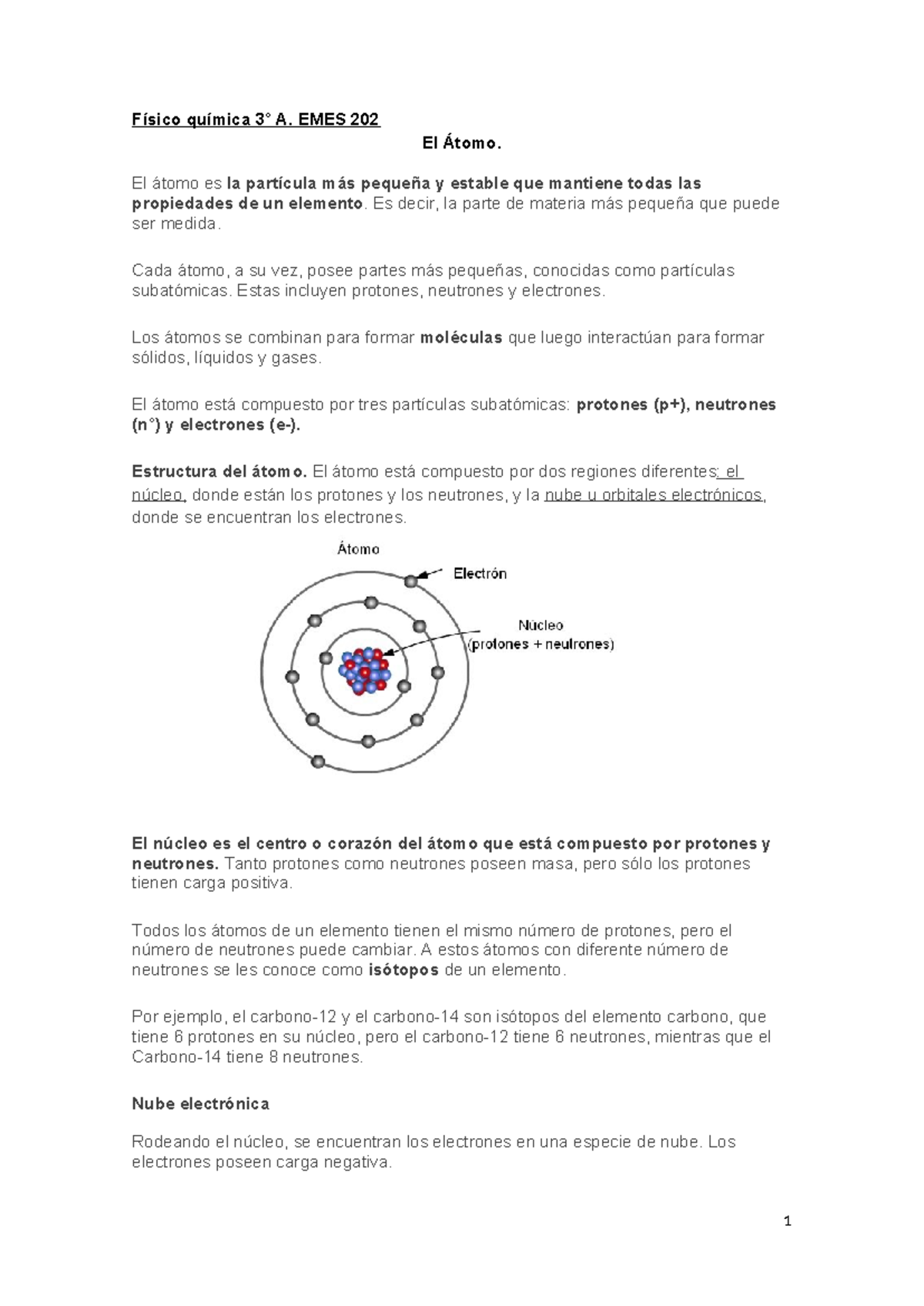FCO QCA-1°CUAT.- Módulo 1: Estructura del Átomo y Tabla Periódica - Studocu