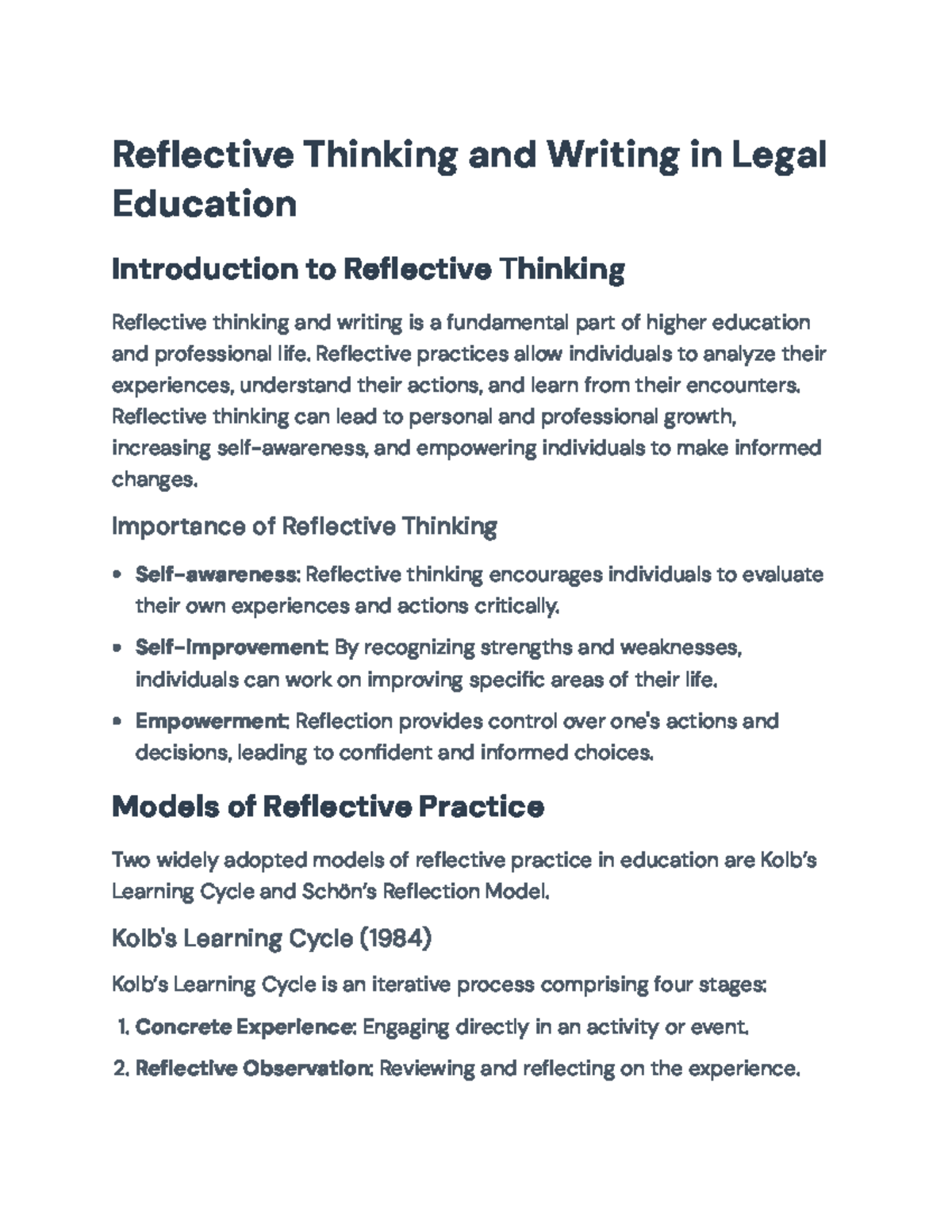 Reflective Thinking and Writing in Legal Education: Skills and Models ...