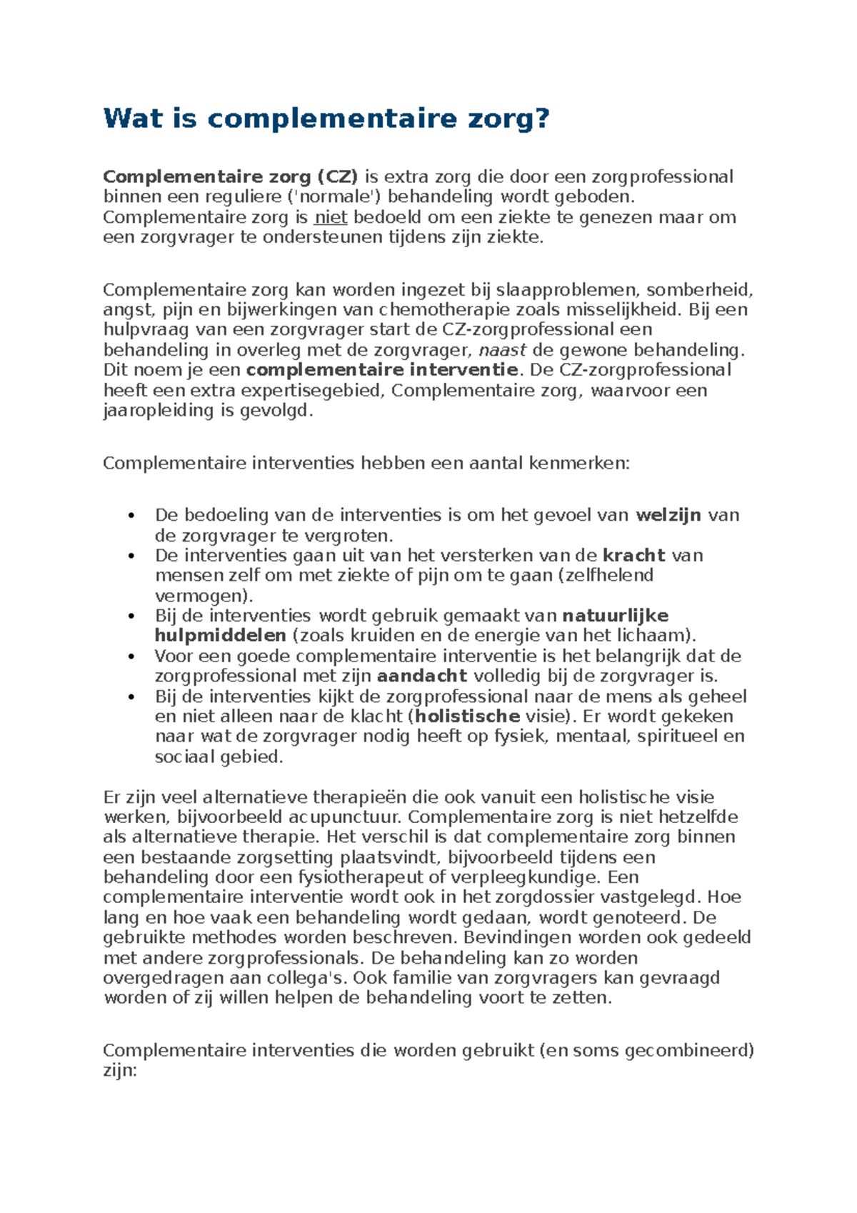 Wat is Complementaire Zorg: Ondersteuning tijdens Behandeling - Studeersnel