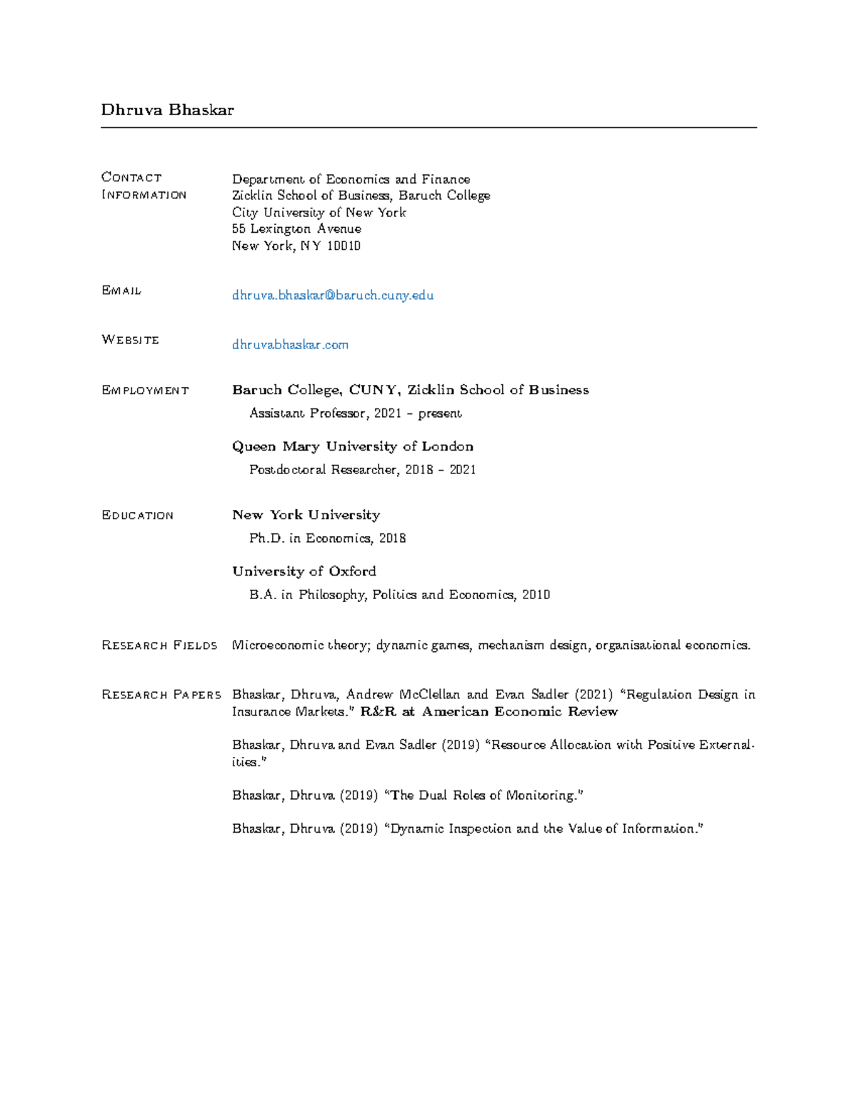 Dhruva Bhaskar - CV for Economics Professor Position - Studocu