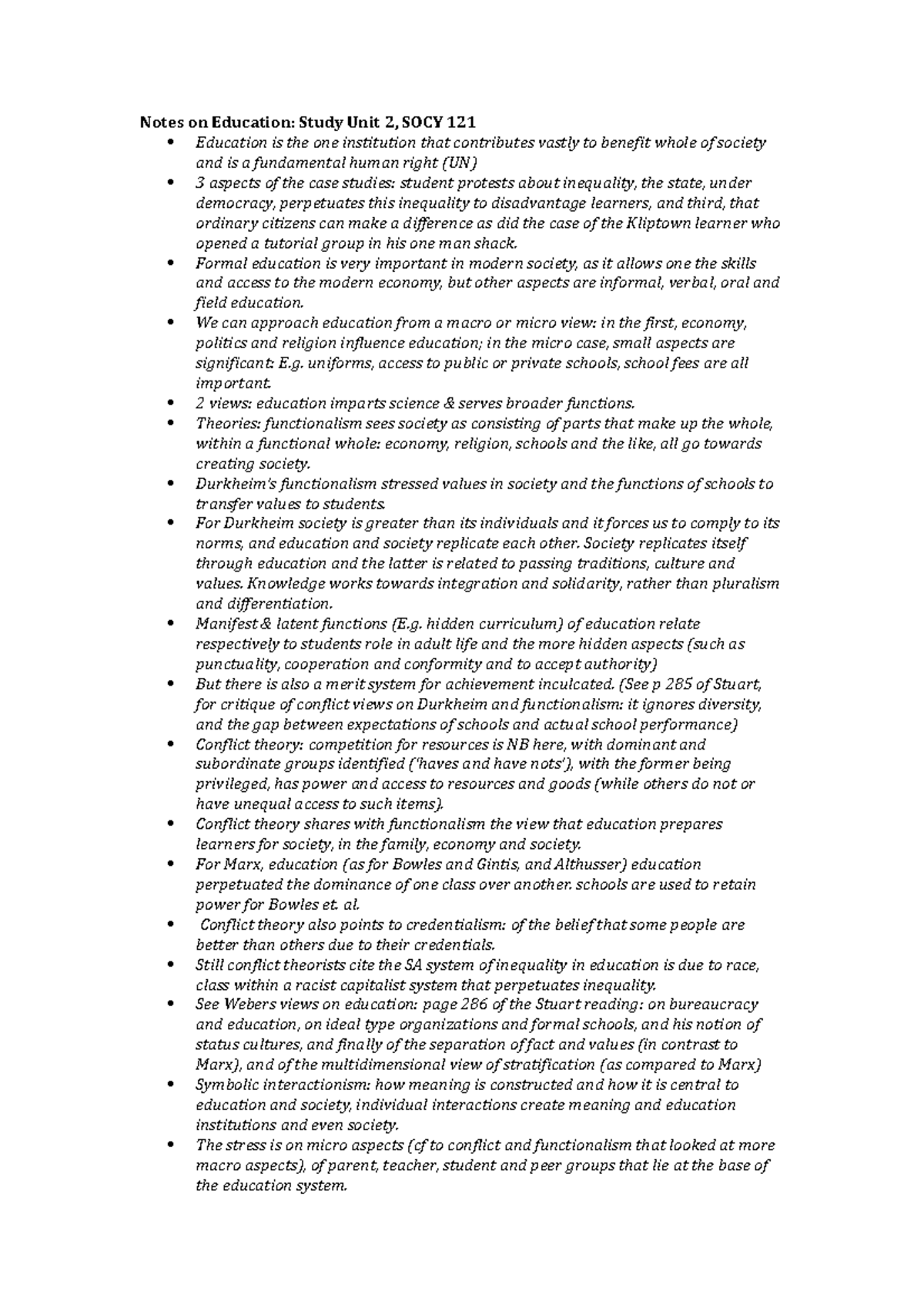 Education Notes Summary: Key Concepts & Theories (SOCY 121) - Studocu