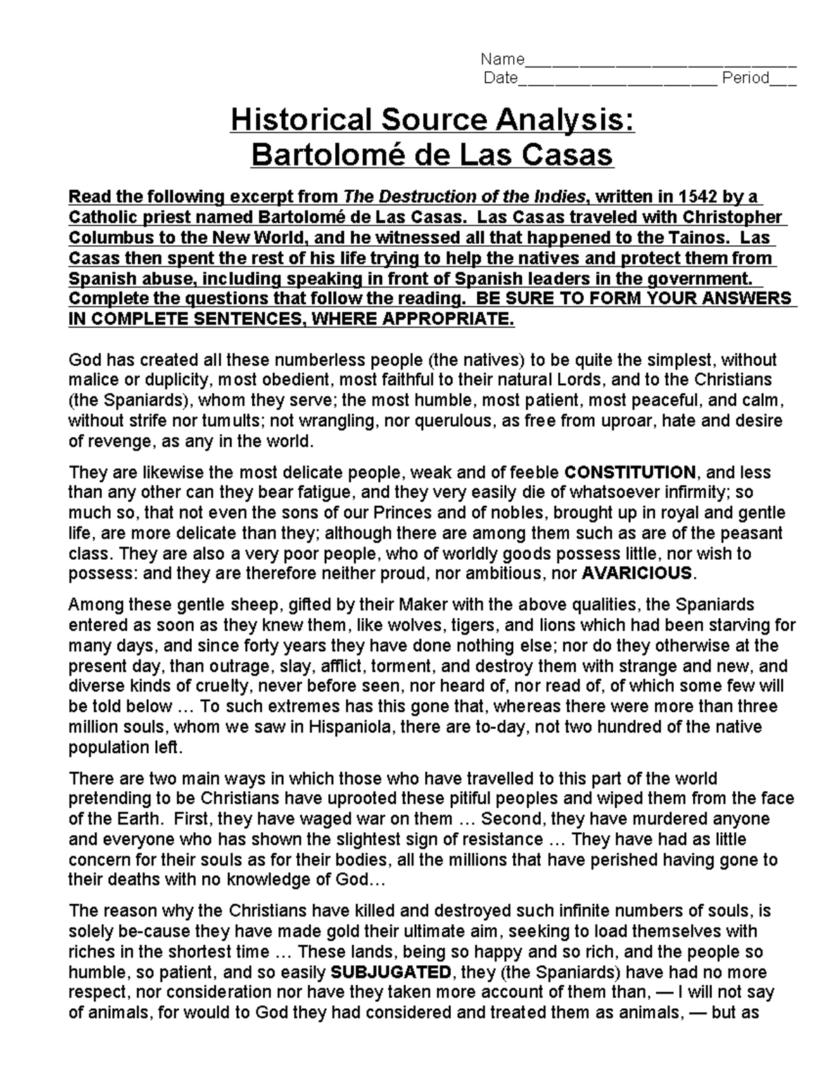 The Destruction of the Indies: Analyzing Bartolomé de Las Casas ...