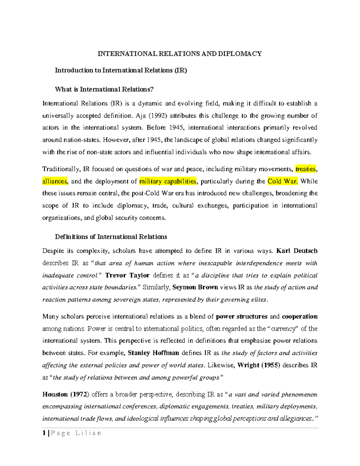 Introduction to International Relations (IR) and Diplomacy: A ...