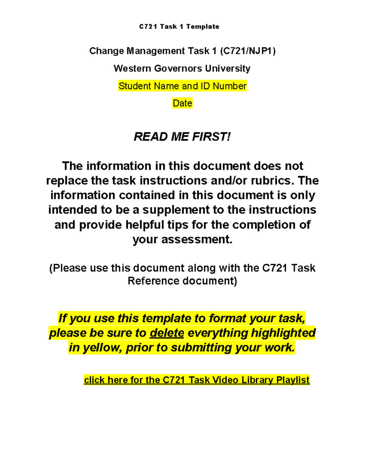 C721 Task 1 Change Management Template for WGU Students - Studocu