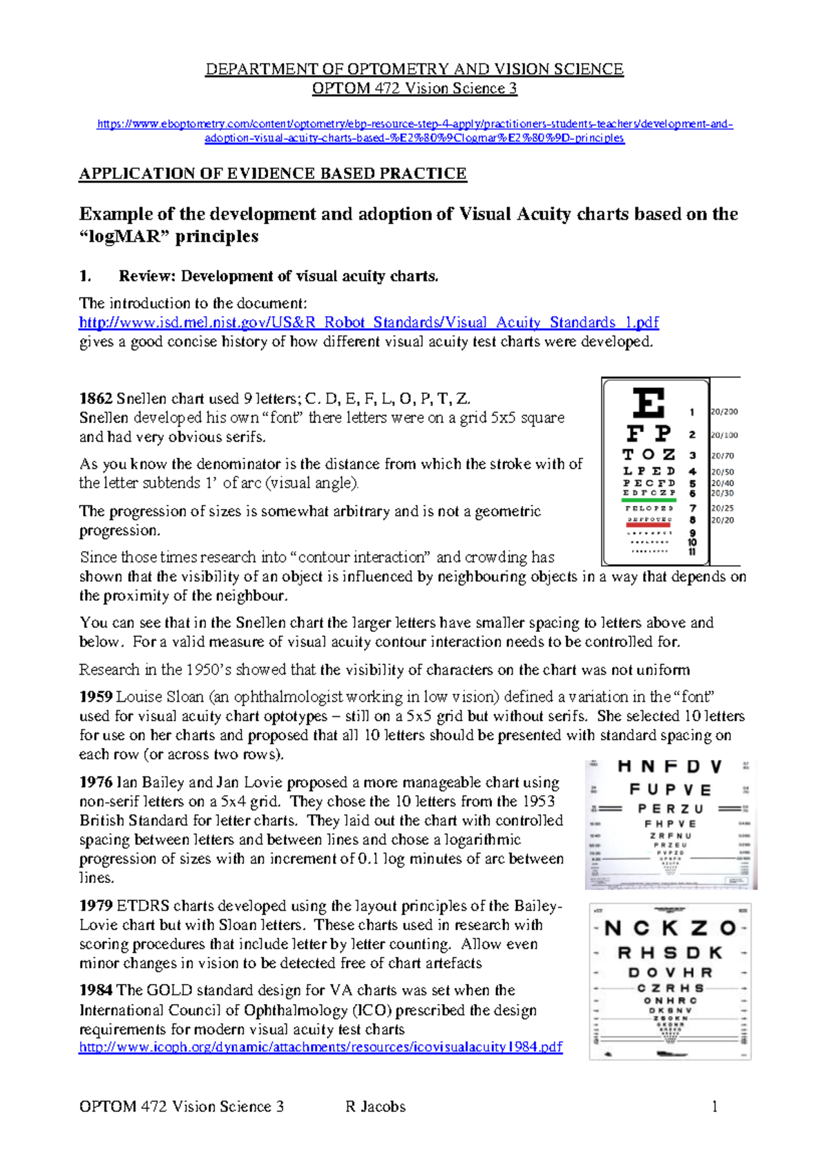 OPTOM 472 Vision Science 3: Evolution of Visual Acuity Charts - Studocu