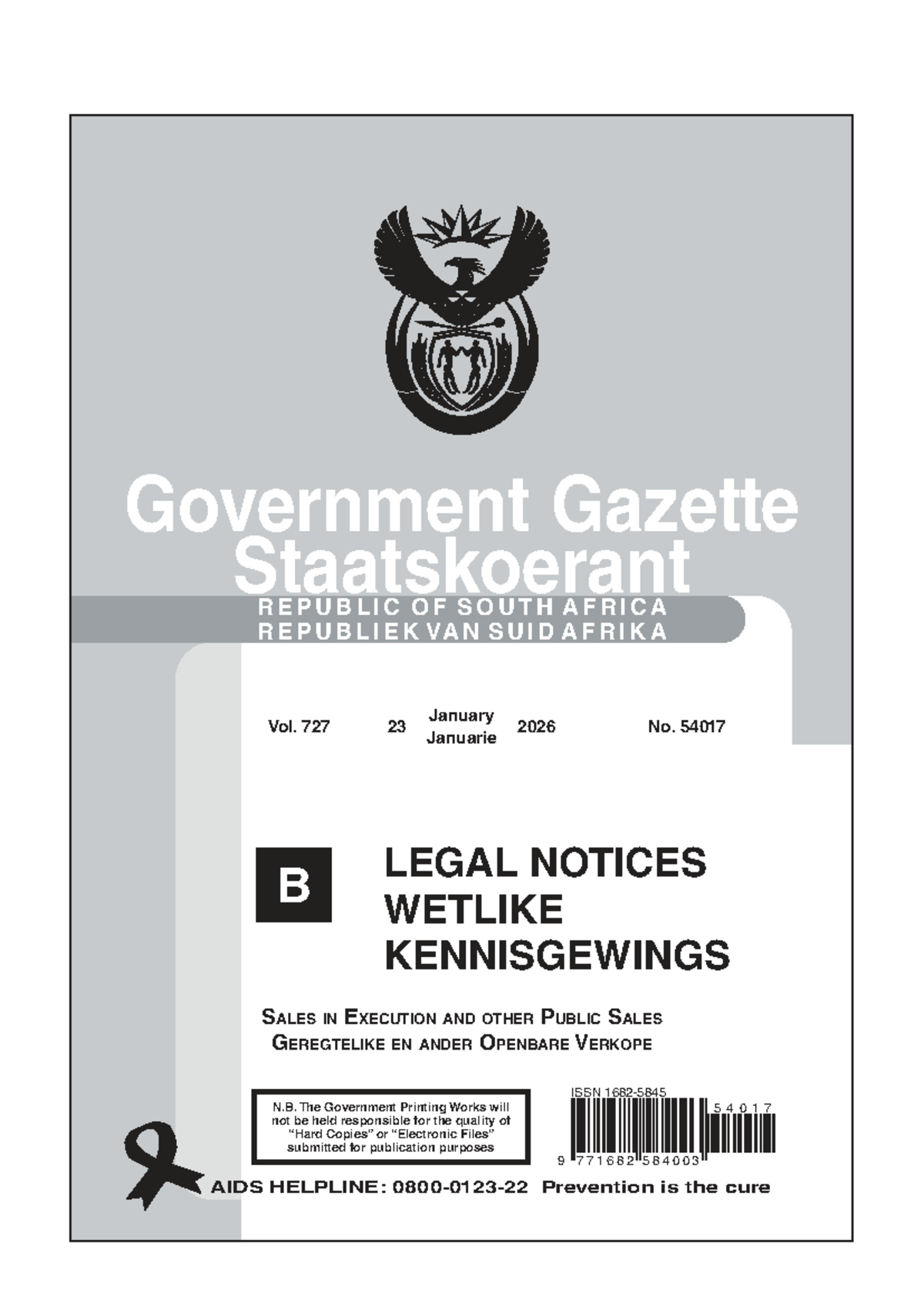 Government Gazette 54017: Legal Notices & Sales in Execution - 23 Jan ...