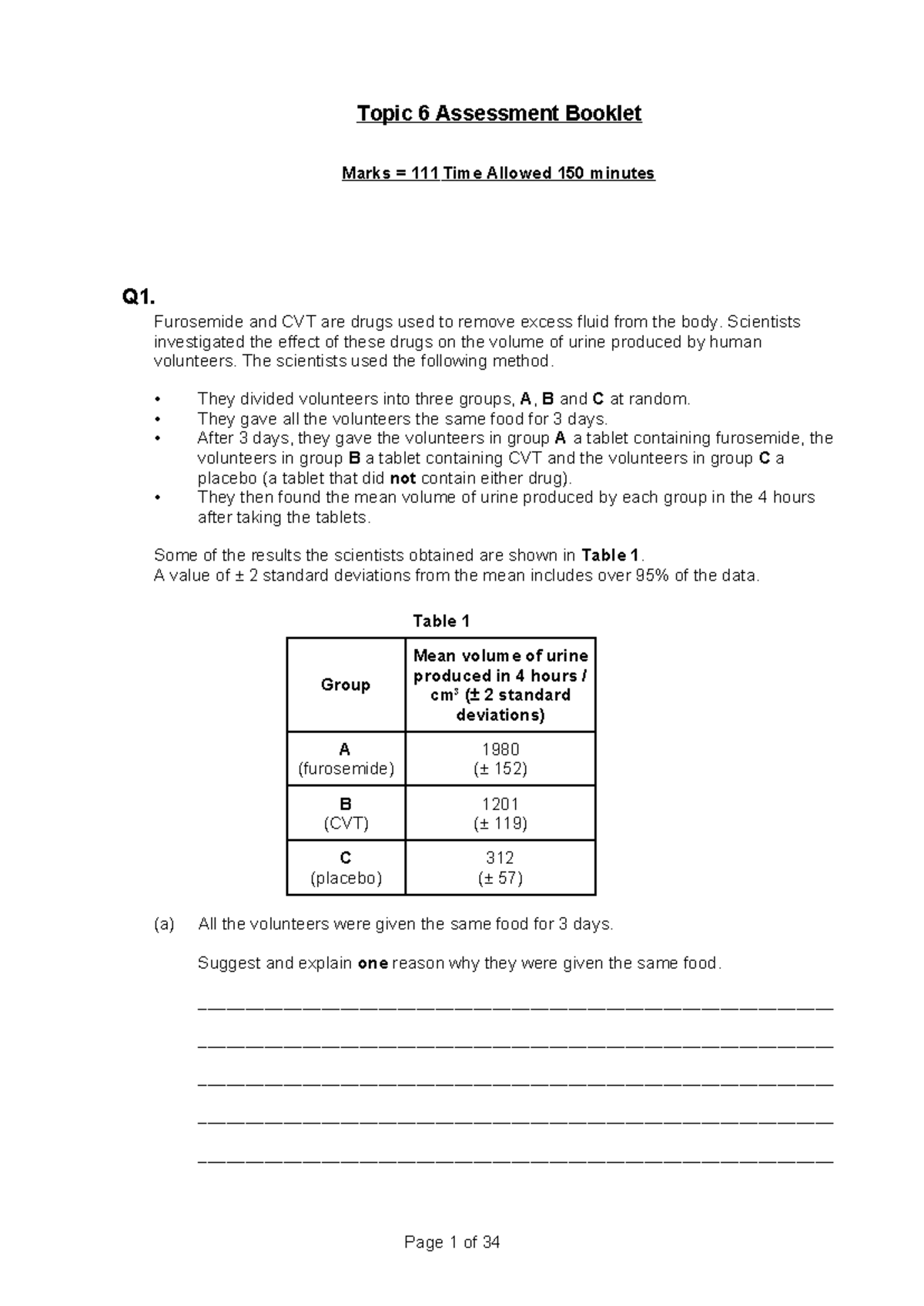 Topic 6 Assessment Booklet: Drug Effects on Urine Production and More ...