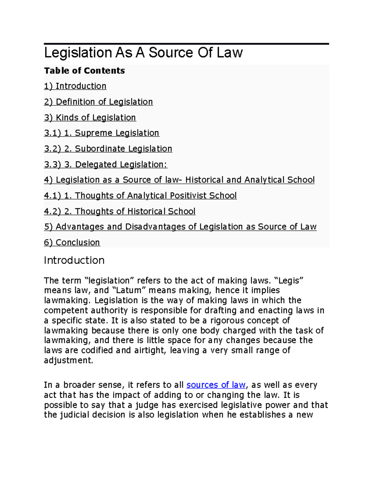 Legislation as a Source of Law: Detailed Class Notes (Document 15 ...