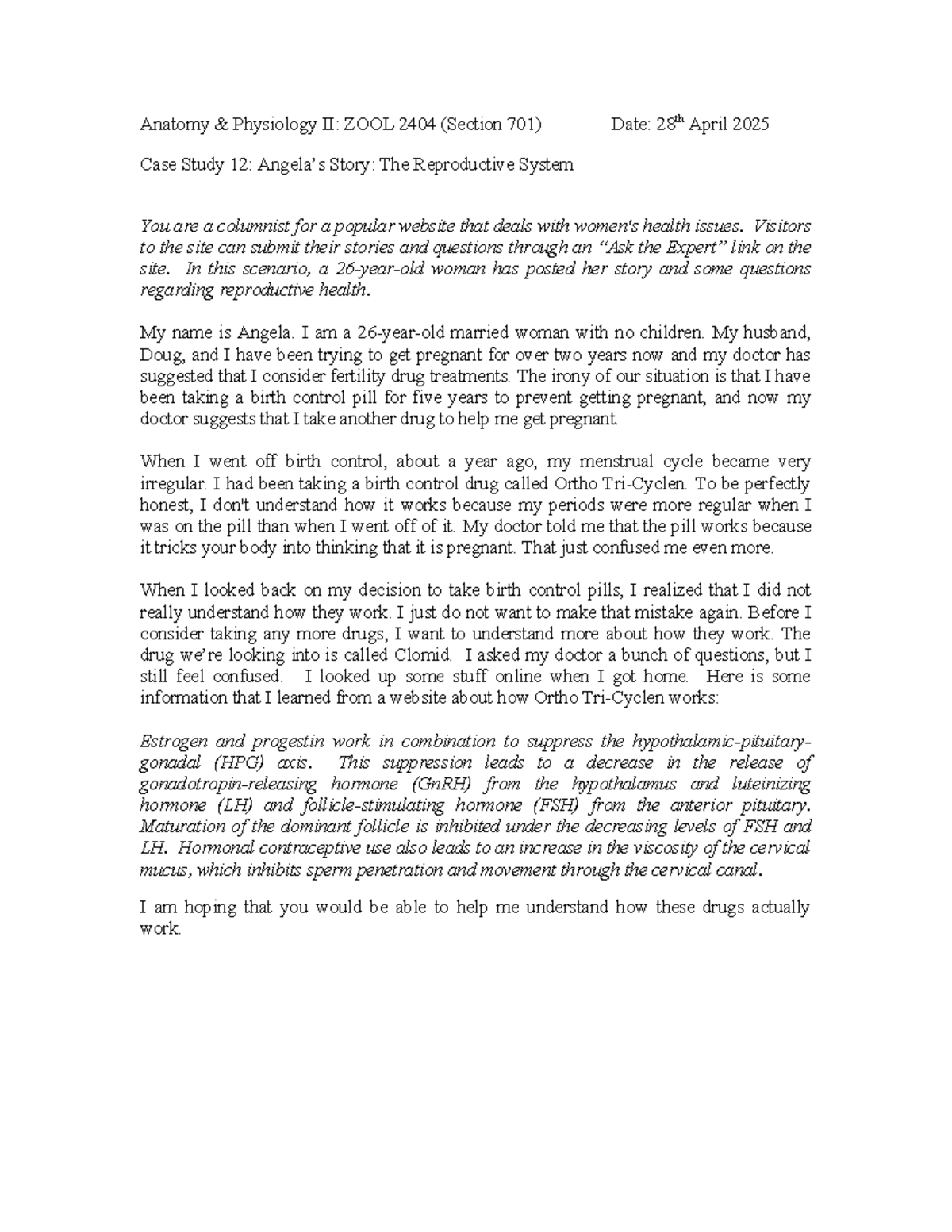Case Study 12: Reproductive System Insights - ZOOL 2404 - Studocu