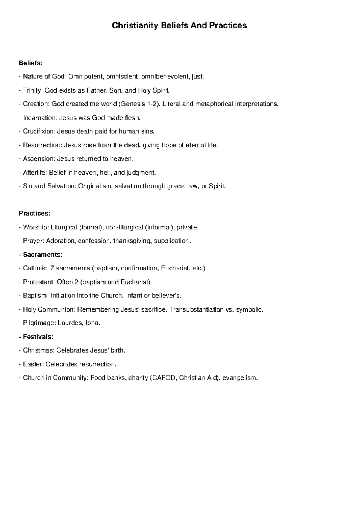 Christianity Beliefs & Practices (Final Notes) - Comprehensive Overview ...