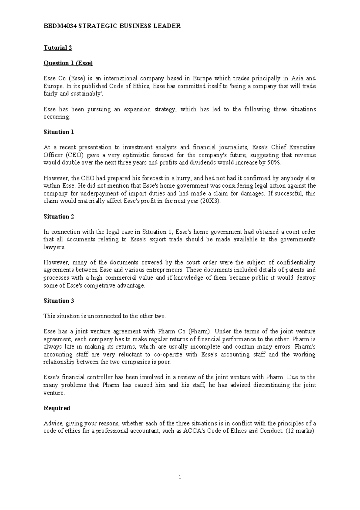 SBL T2 - Ethical Analysis and Case Studies on Corporate Governance ...