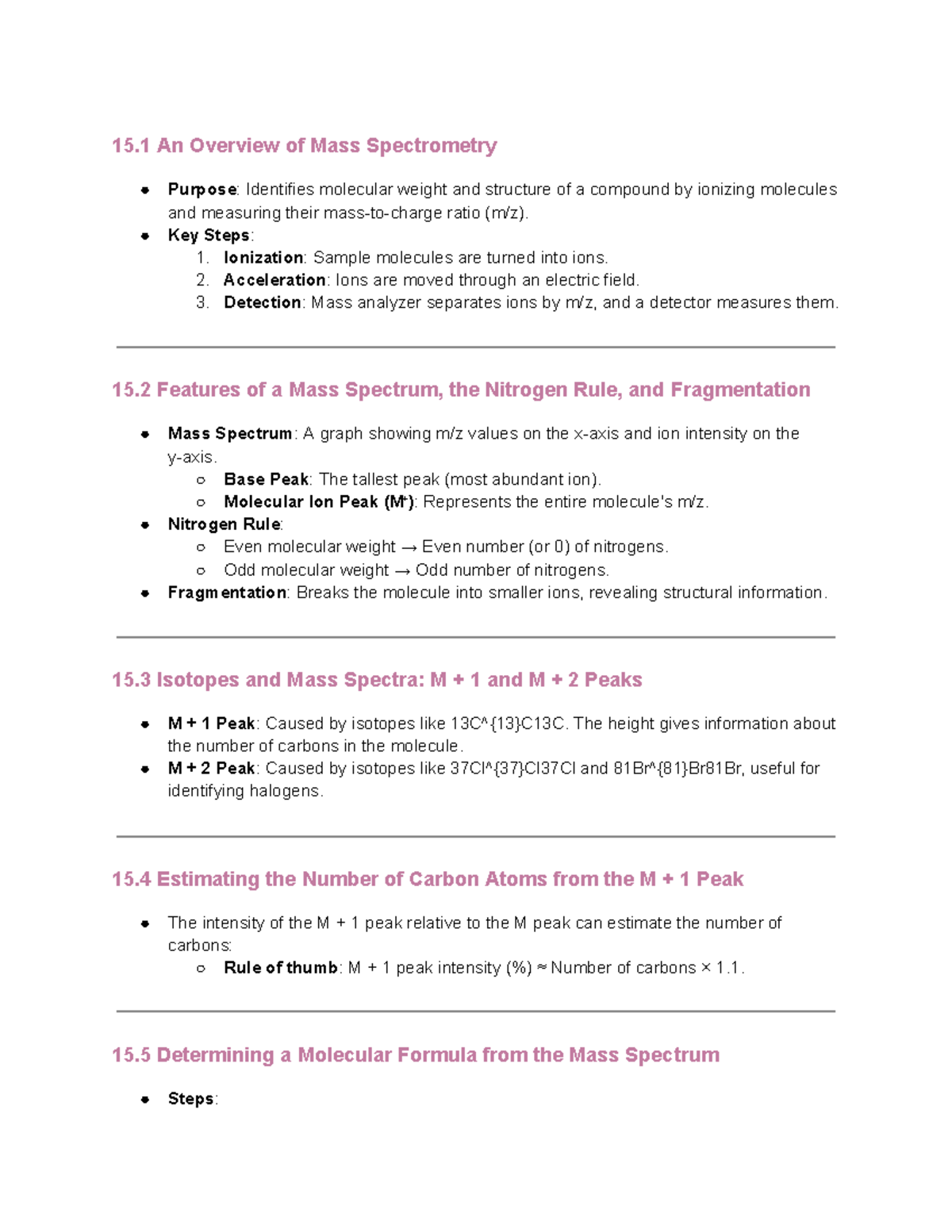 organic chemistry notes - 15 An Overview of Mass Spectrometry Purpose ...