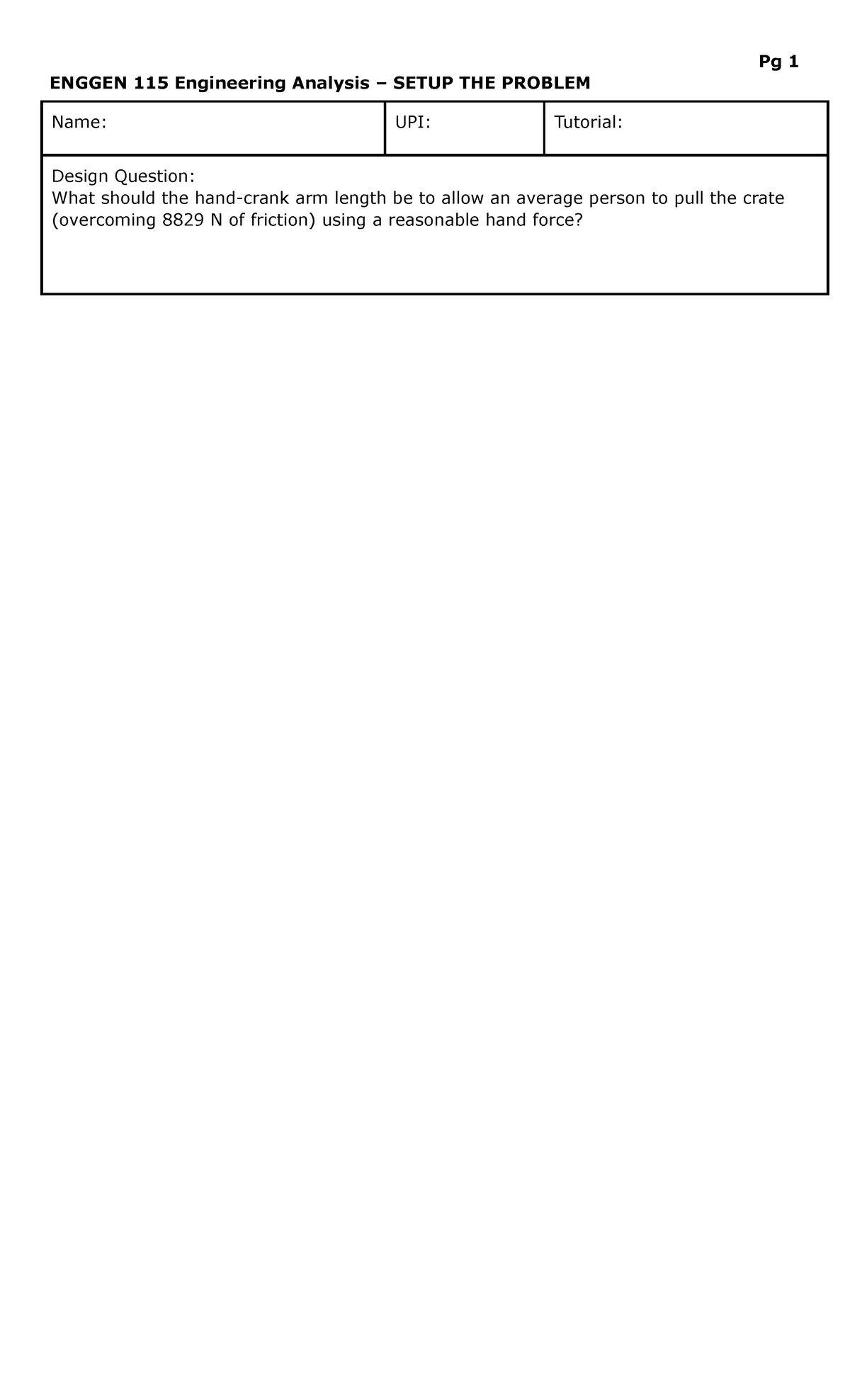 ENGGEN 115 Engineering Analysis: Crank Arm Length Calculation - Studocu