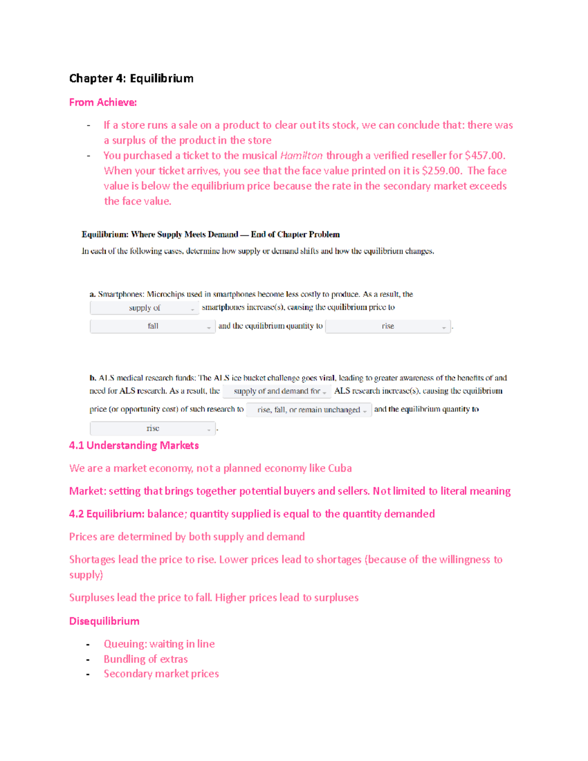 Chapter 4 Equilibrium: Key Concepts and Market Dynamics Notes - Studocu