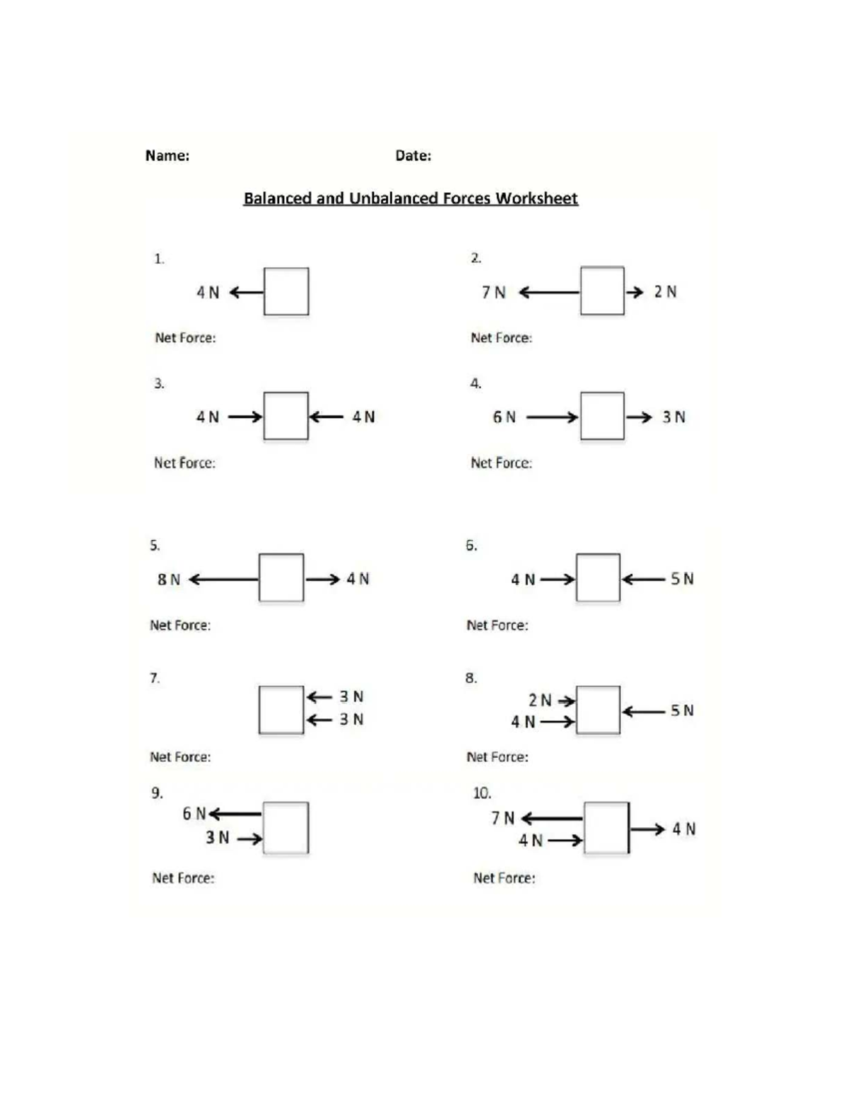 Balanced and Unbalanced Forces Worksheet - Notes - Studocu
