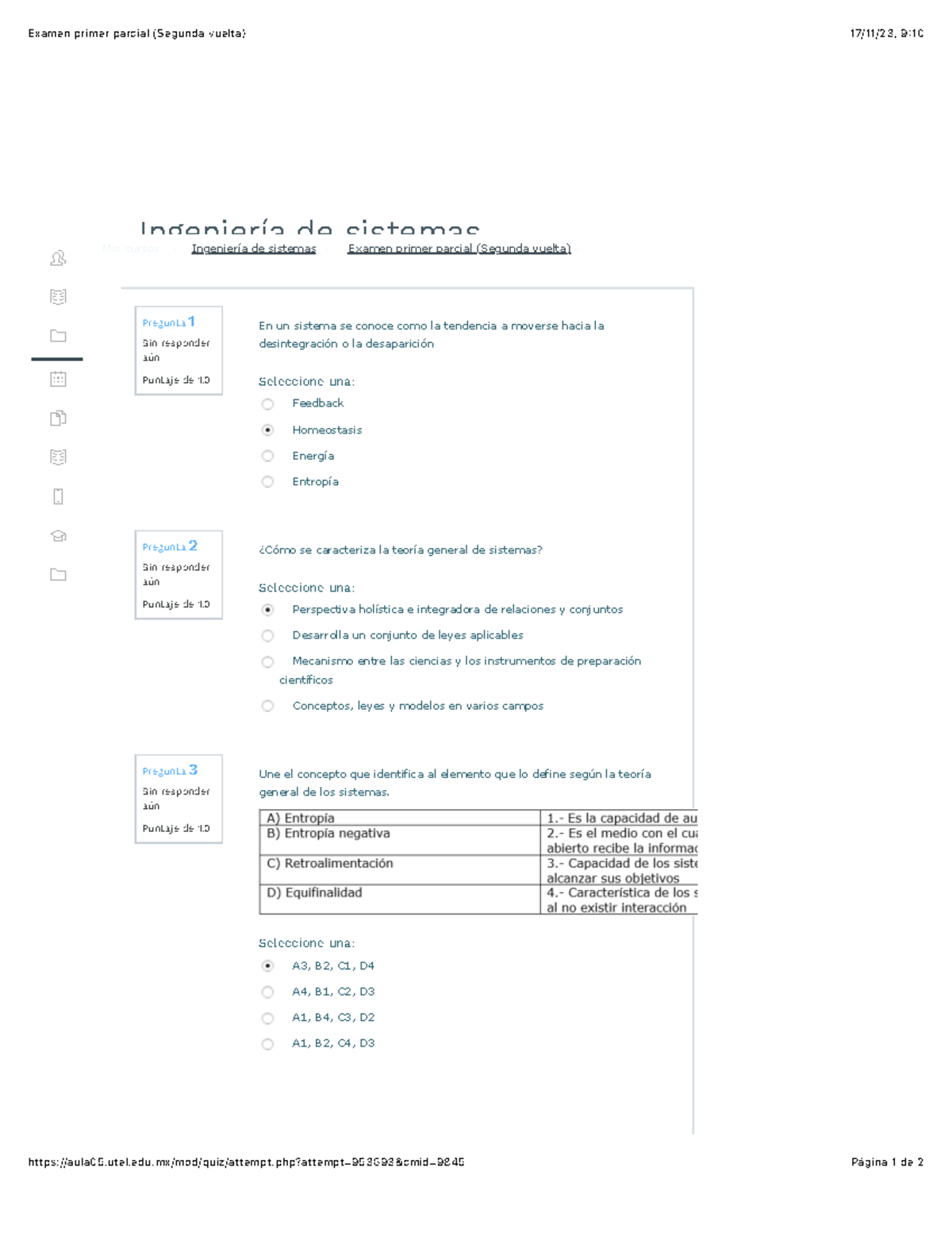 Examen Primer Parcial de Ingeniería de Sistemas (Segunda Vuelta) - Studocu