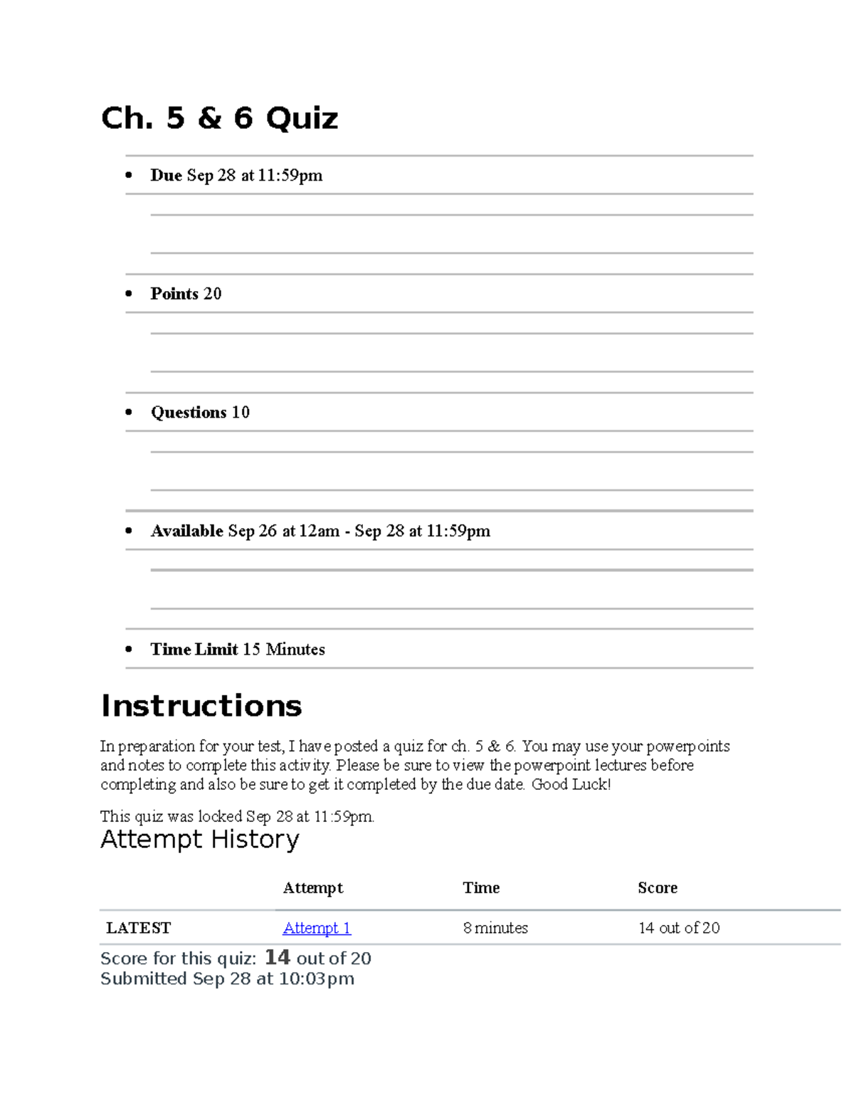 Ch. 5 & 6 Quiz: Preparation & Instructions for Final Review - Studocu