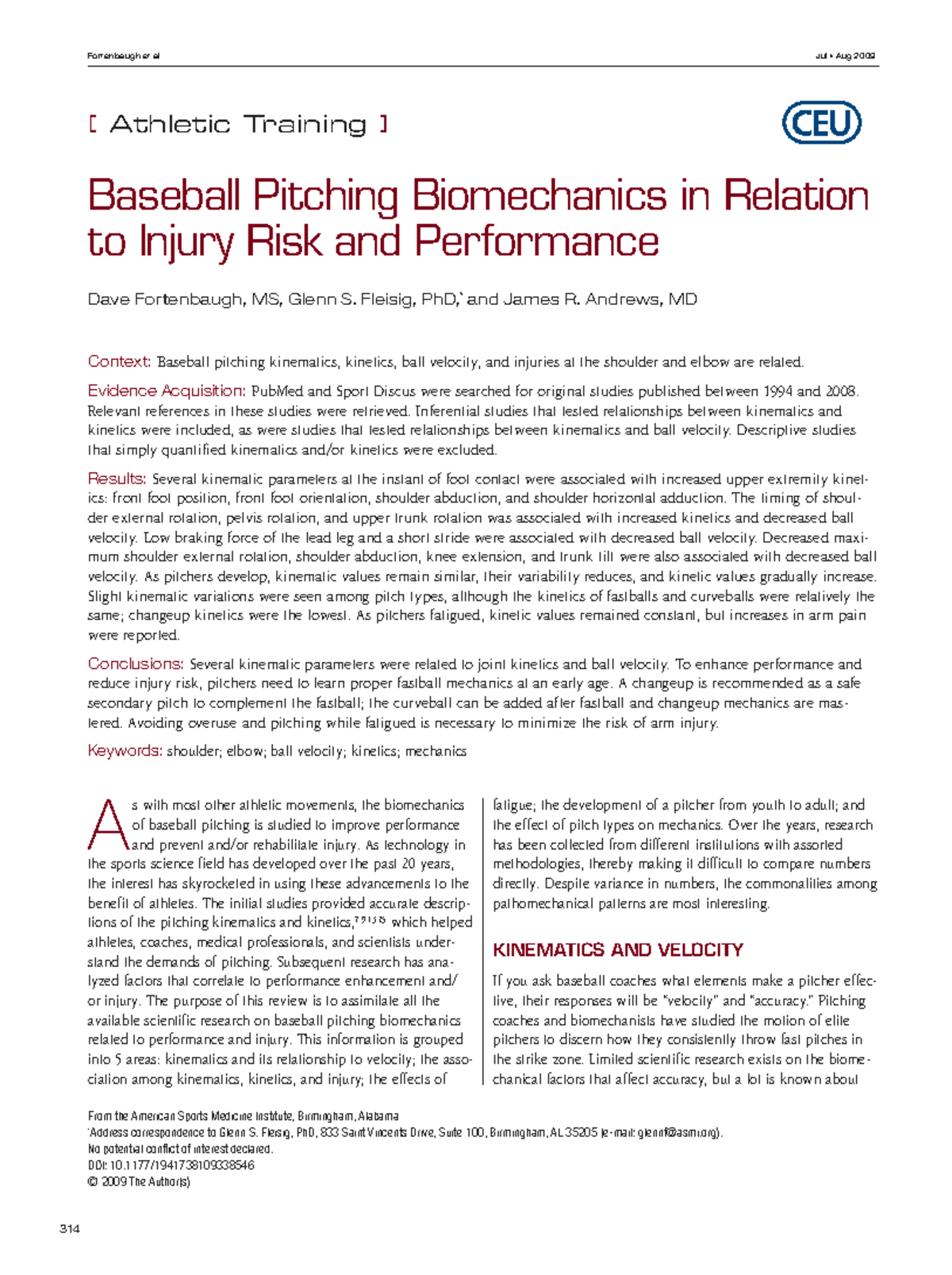 Baseball pitching biomechanics in relation to injury risk and ...