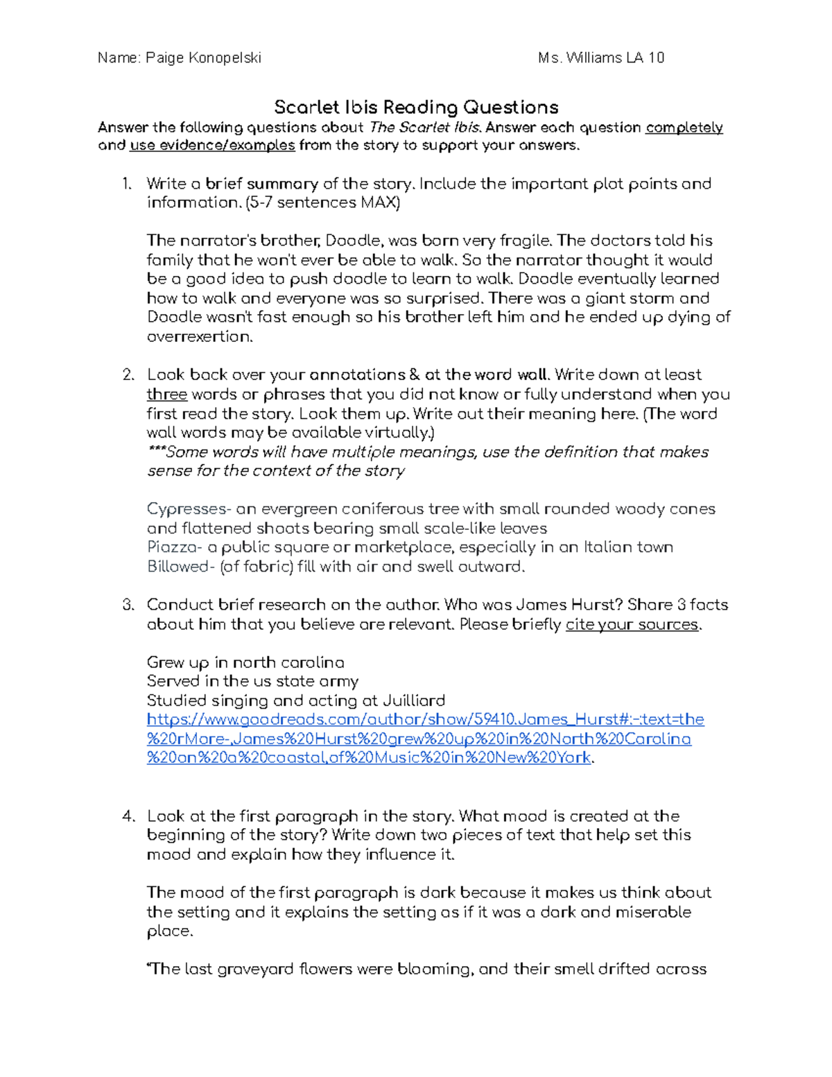 Scarlet Ibis Inquiry Questions - 2023 Exam Review - Studocu