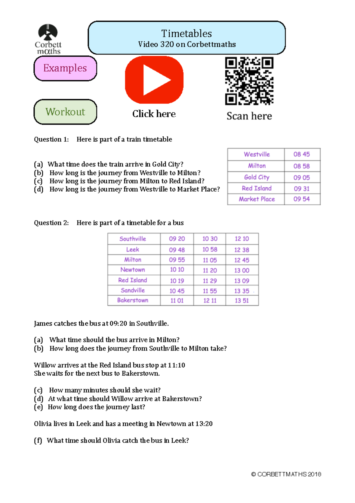 Timetable Questions & Exercises for Year 9 - Corbettmaths Video 320 ...