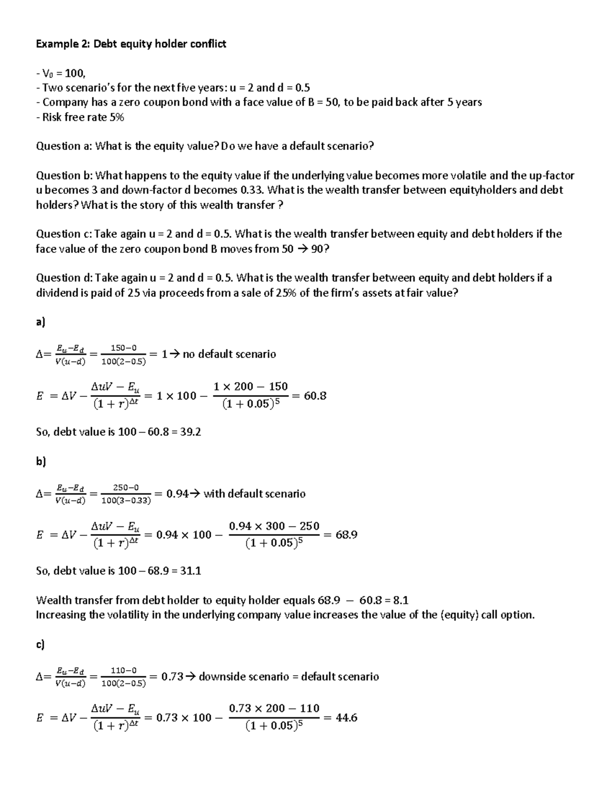 Debt-Equity Holder Conflict: Example 2 & 3 Analysis - Studocu