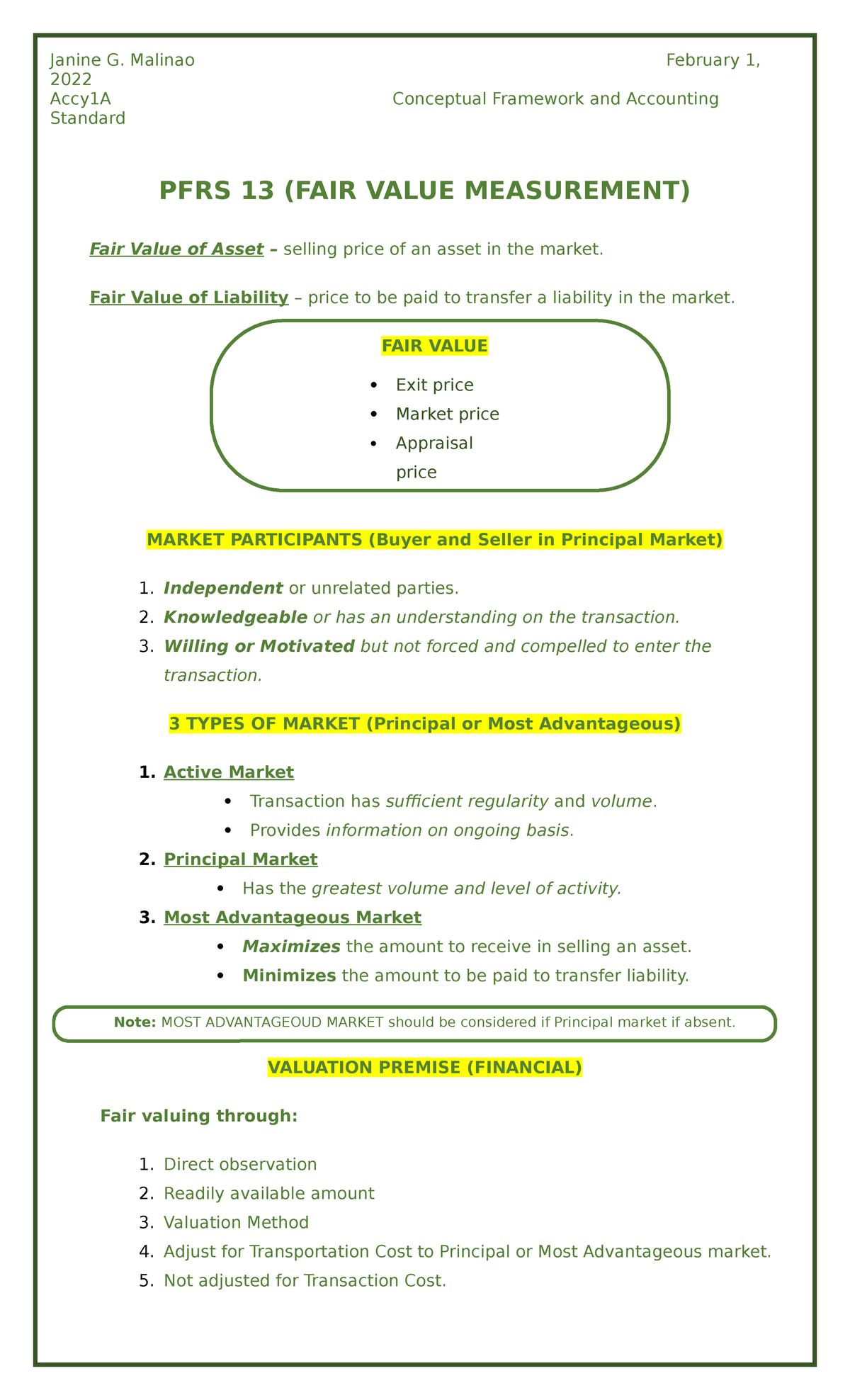 Accy1A Final Exam Notes: PFRS 13 Fair Value Measurement Study Guide ...