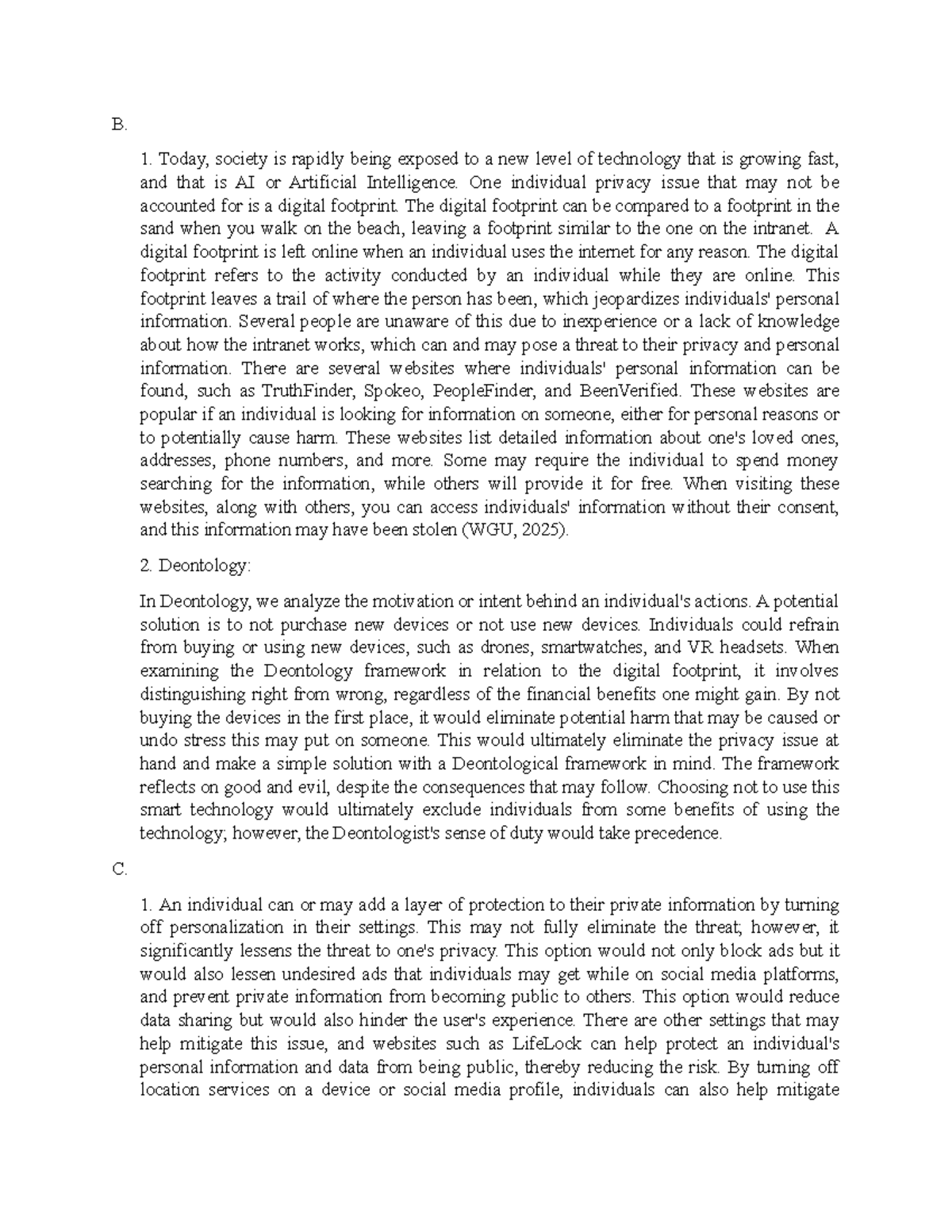 Ethics Task 2: AI, Digital Footprints, and Privacy Concerns (D773 ...