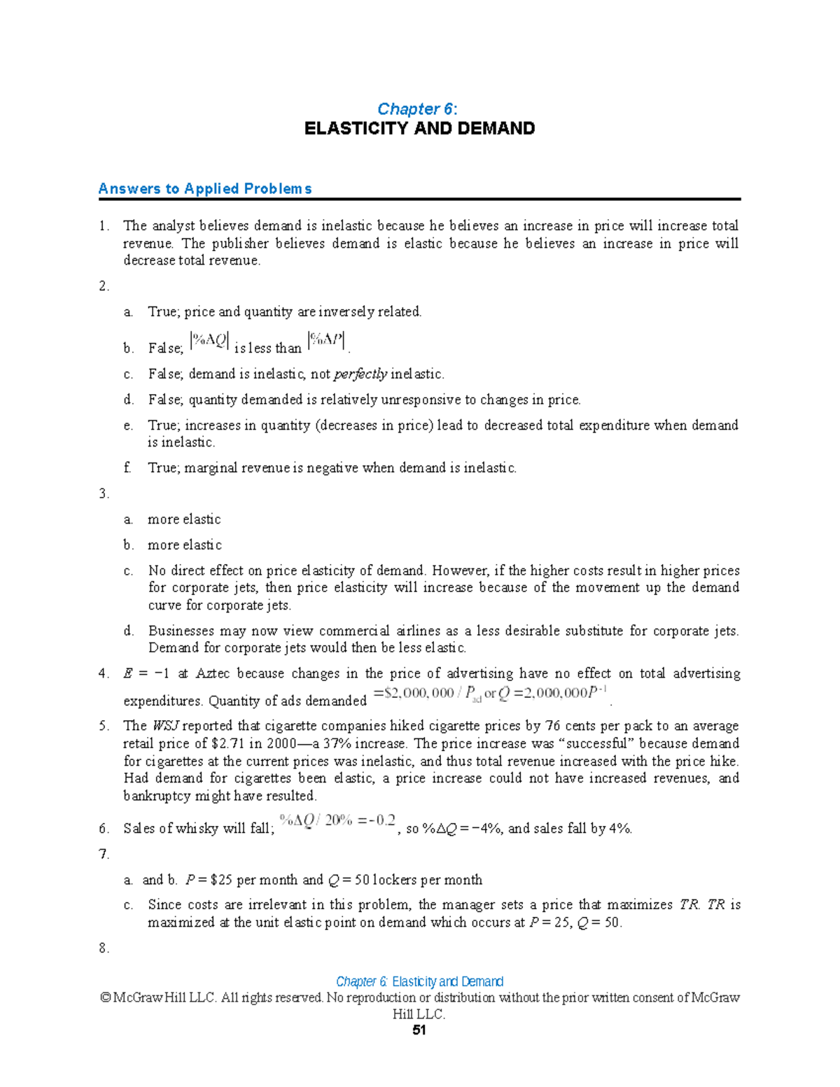 Chapter 6: Elasticity and Demand - Applied Problems & Solutions - Studocu