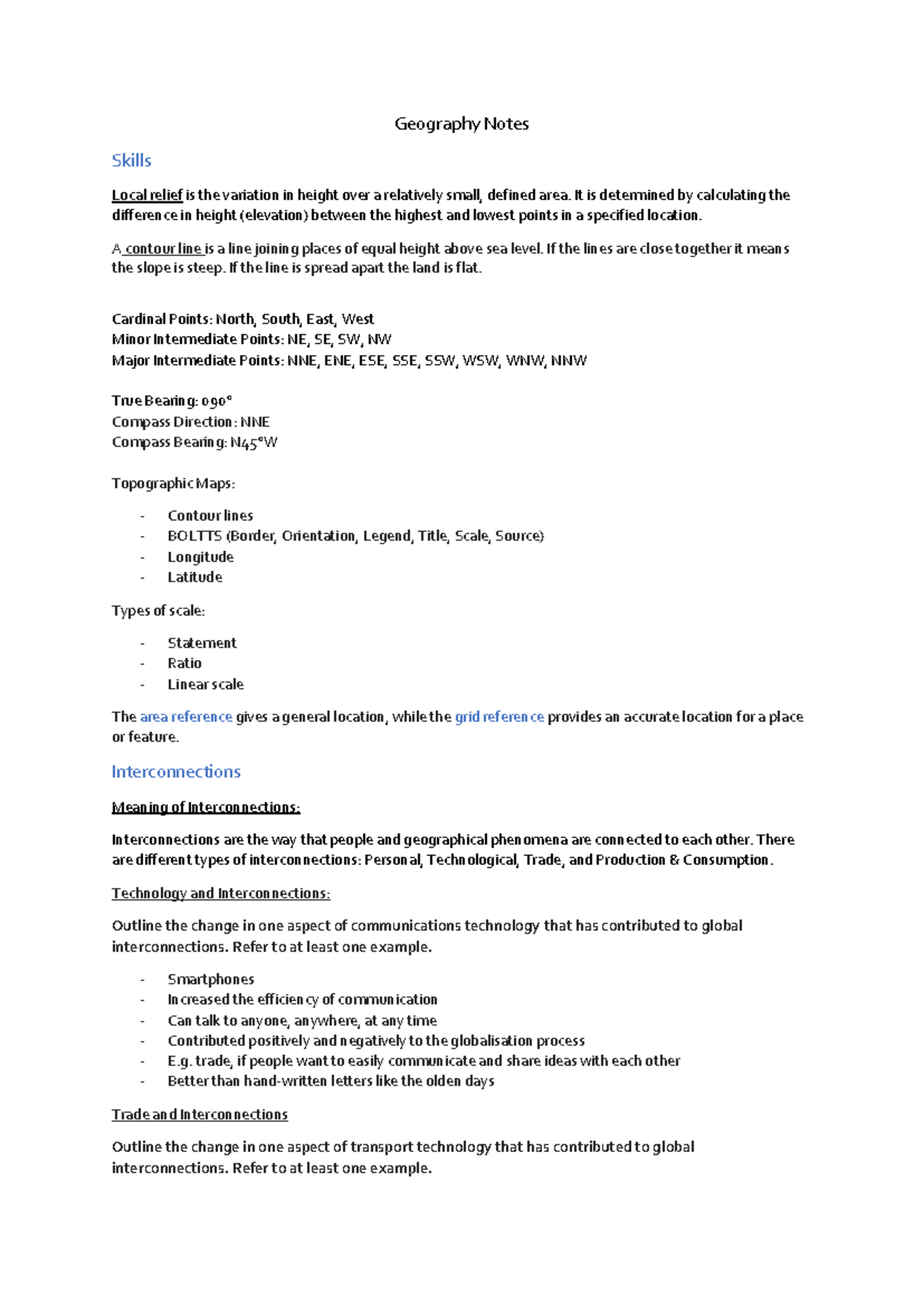 Geography Notes: Interconnections and Local Relief Skills - Studocu