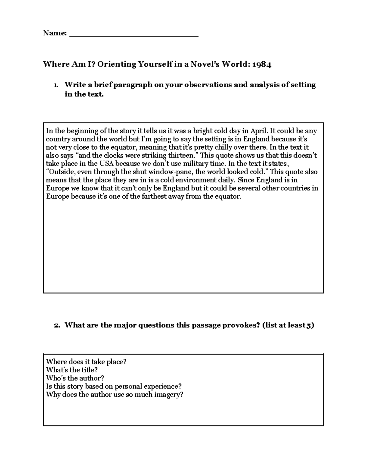 ENG 101: Analysis of Setting in "1984" - Observations & Questions - Studocu