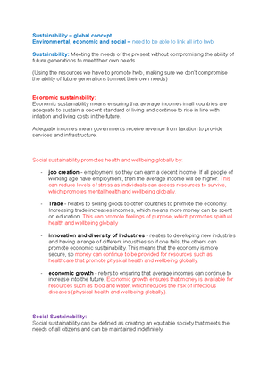 [Solved] Sustainability is crucial for promoting health and human ...