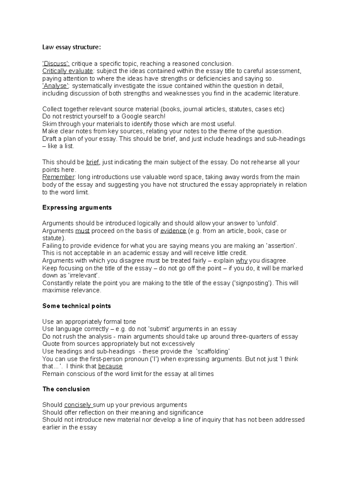 Law Essay Structure Guide for Effective Legal Writing - Studocu