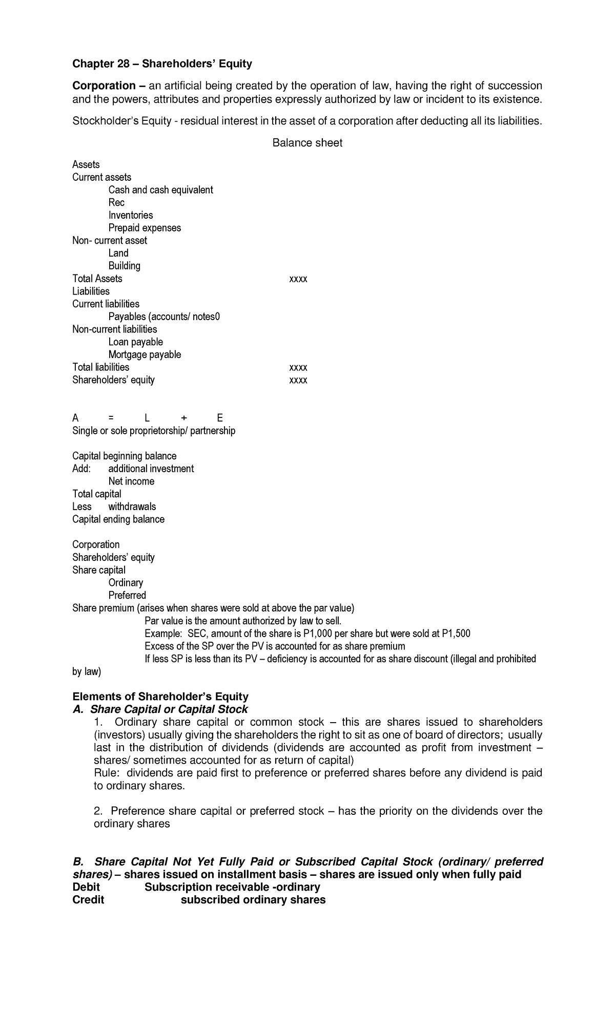 Chapter 28: Overview of Shareholders’ Equity in Corporations - Studocu