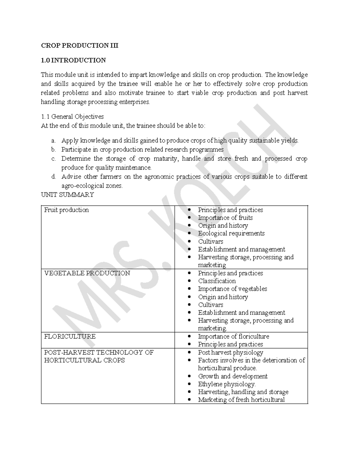 CROP Production III: Techniques in Crop Yield and Post-Harvest ...