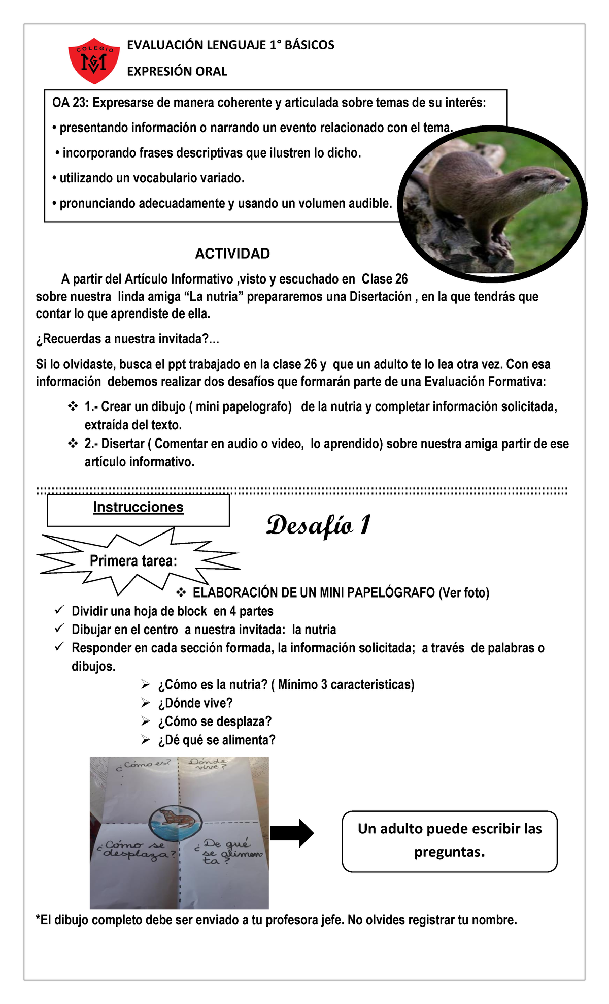 1° Básico Evaluación Formativa: Actividades de Expresión Oral sobre ...